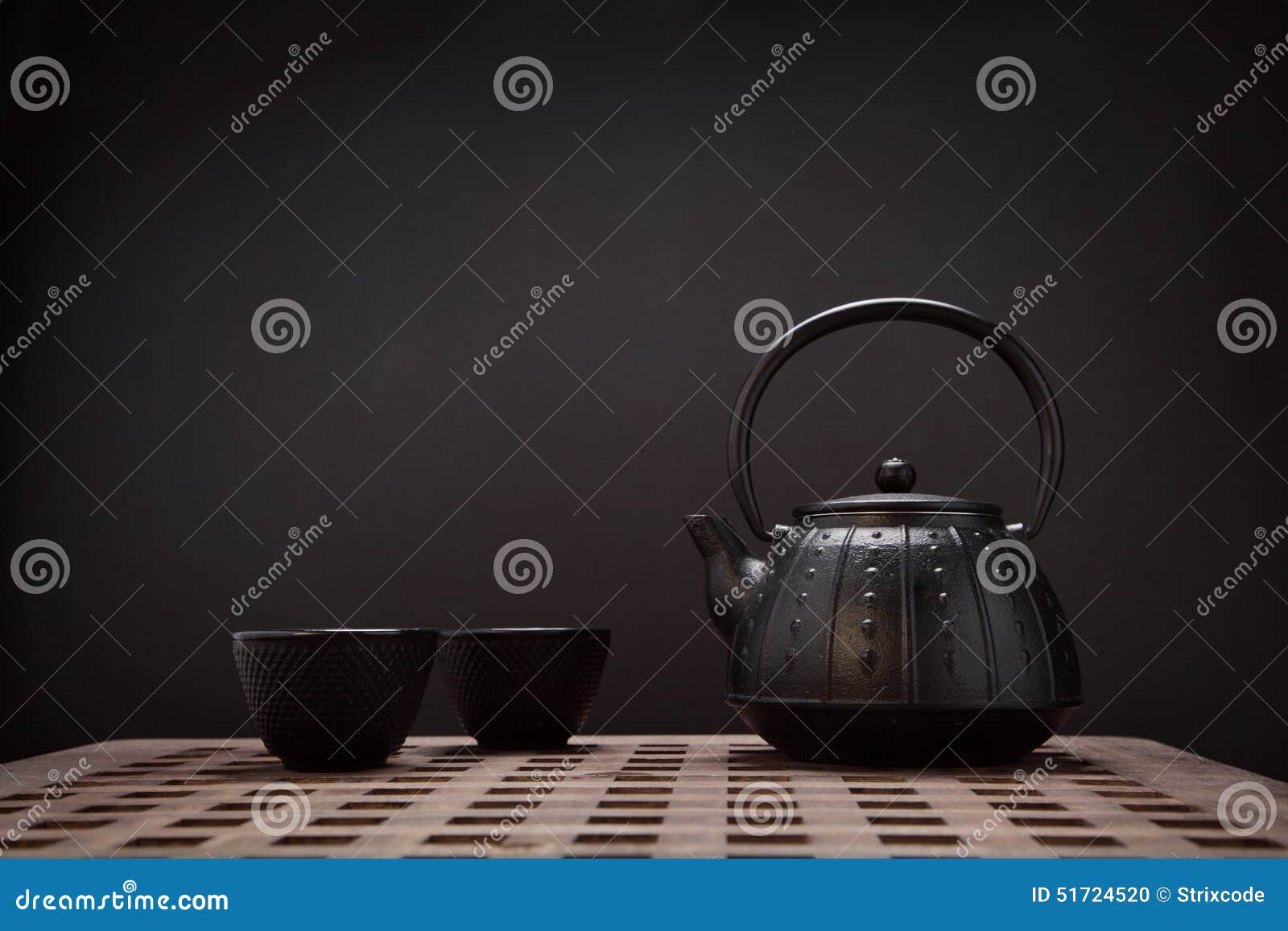 Traditional Eastern Teapot and Teacups on Wooden Desk Stock Photo ...