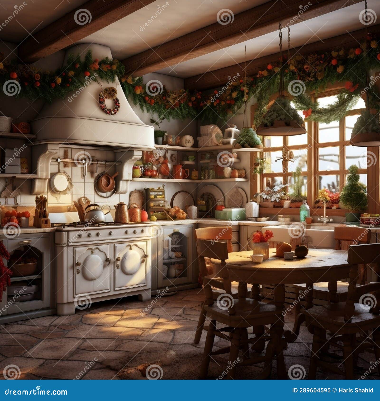 Traditional Elegance Festive Bungalow Kitchen. Generative AI Stock ...