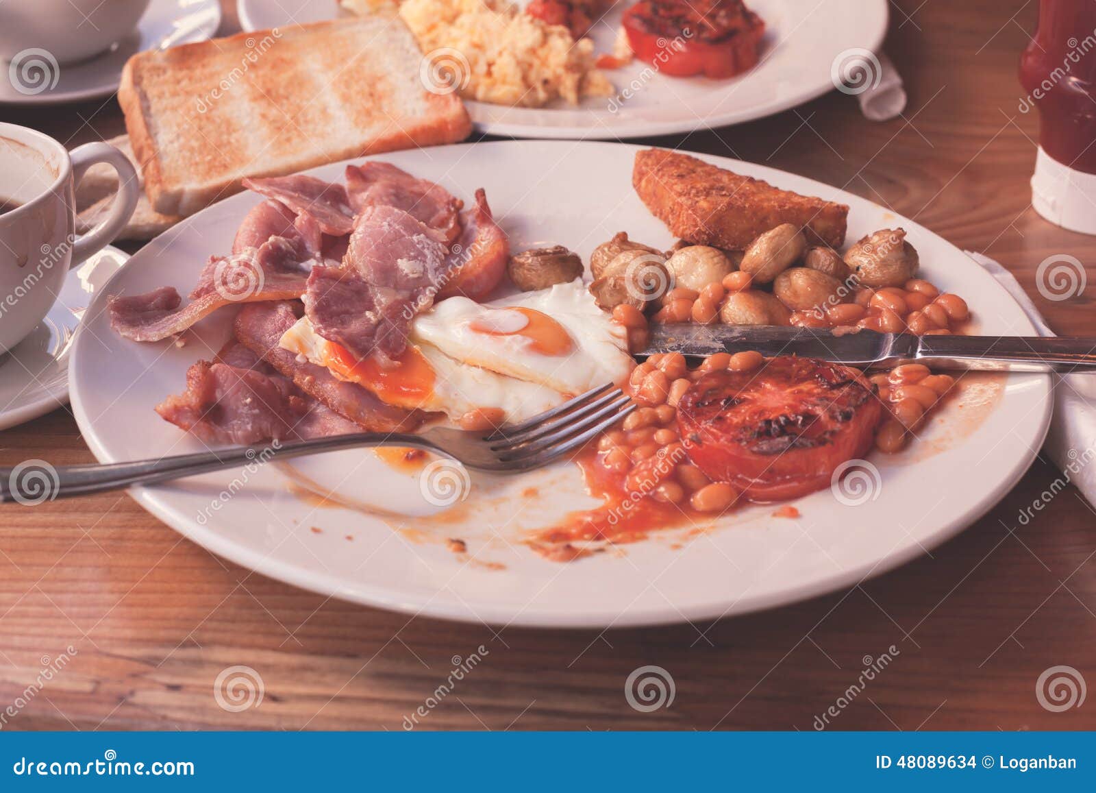 Traditional English Breakfast in Cafe Stock Photo - Image of greasy ...