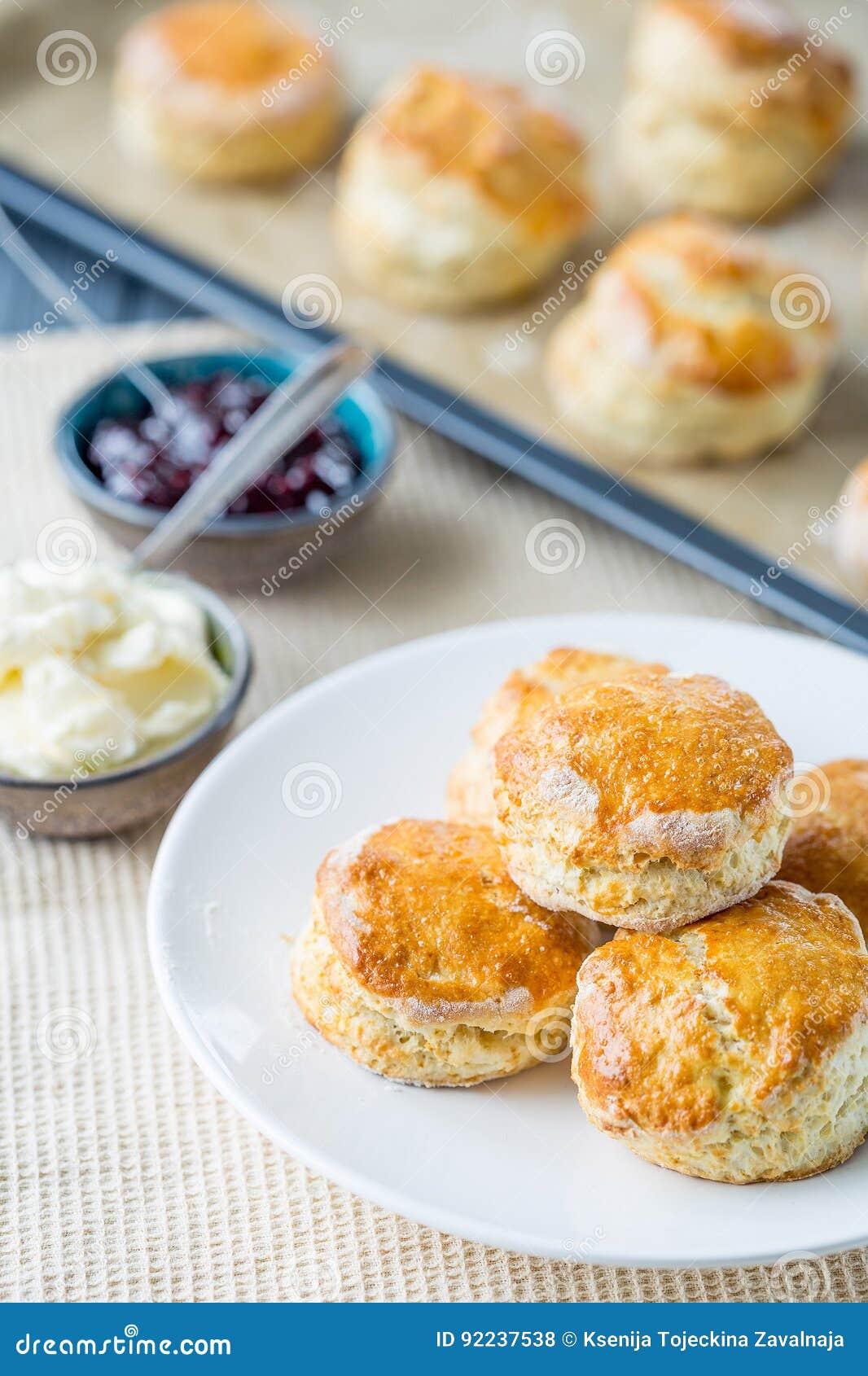 Traditional English Pastries, Scones with Strawberry Jam on the Rustic ...