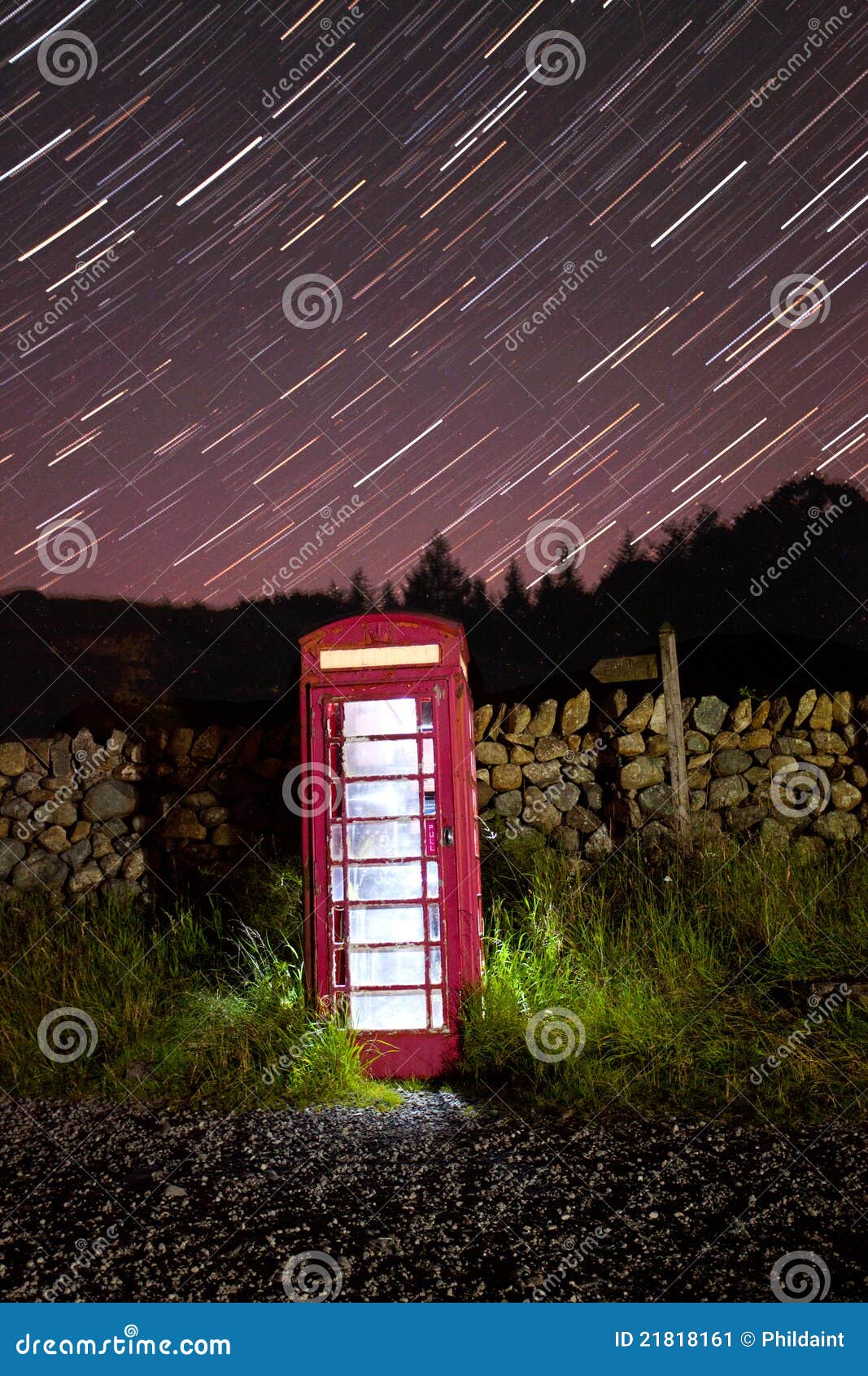 Traditional English Phonebox at Night Stock Image - Image of stars ...