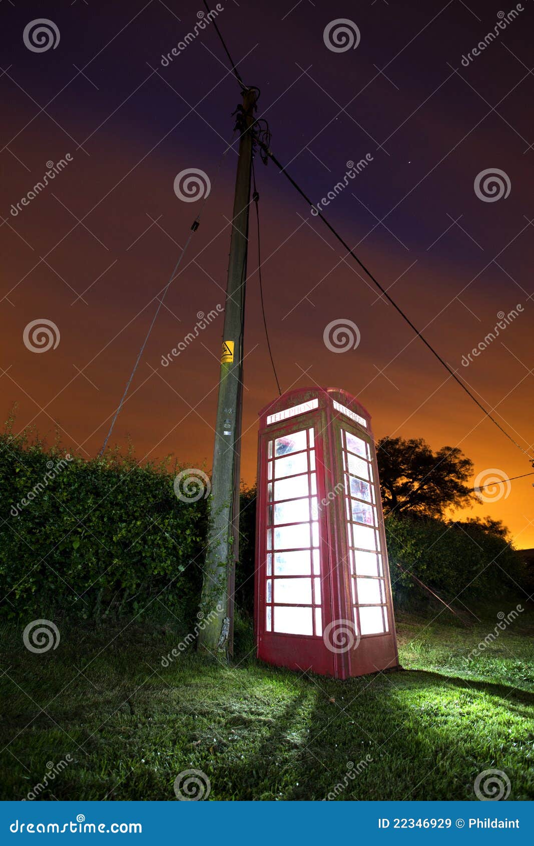 Traditional English Phonebox at Night Stock Image - Image of long ...