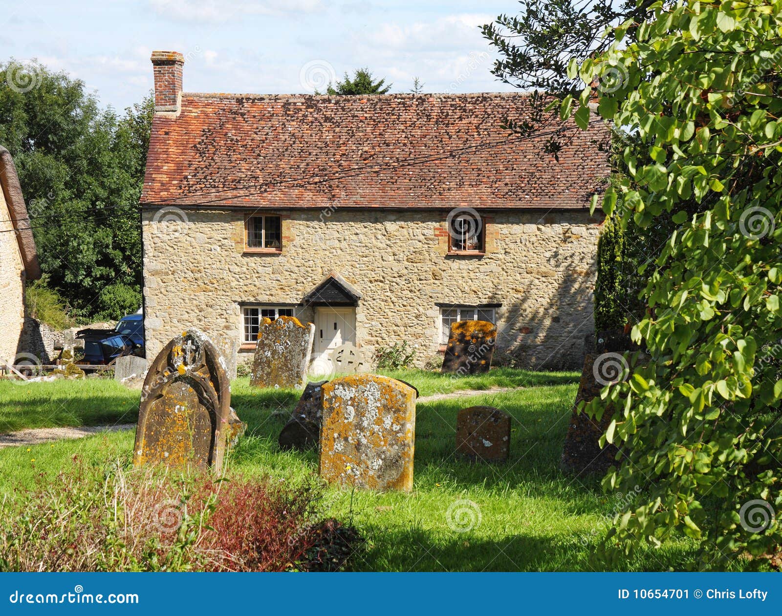 Traditional English Village Cottage Stock Image - Image of headstones ...