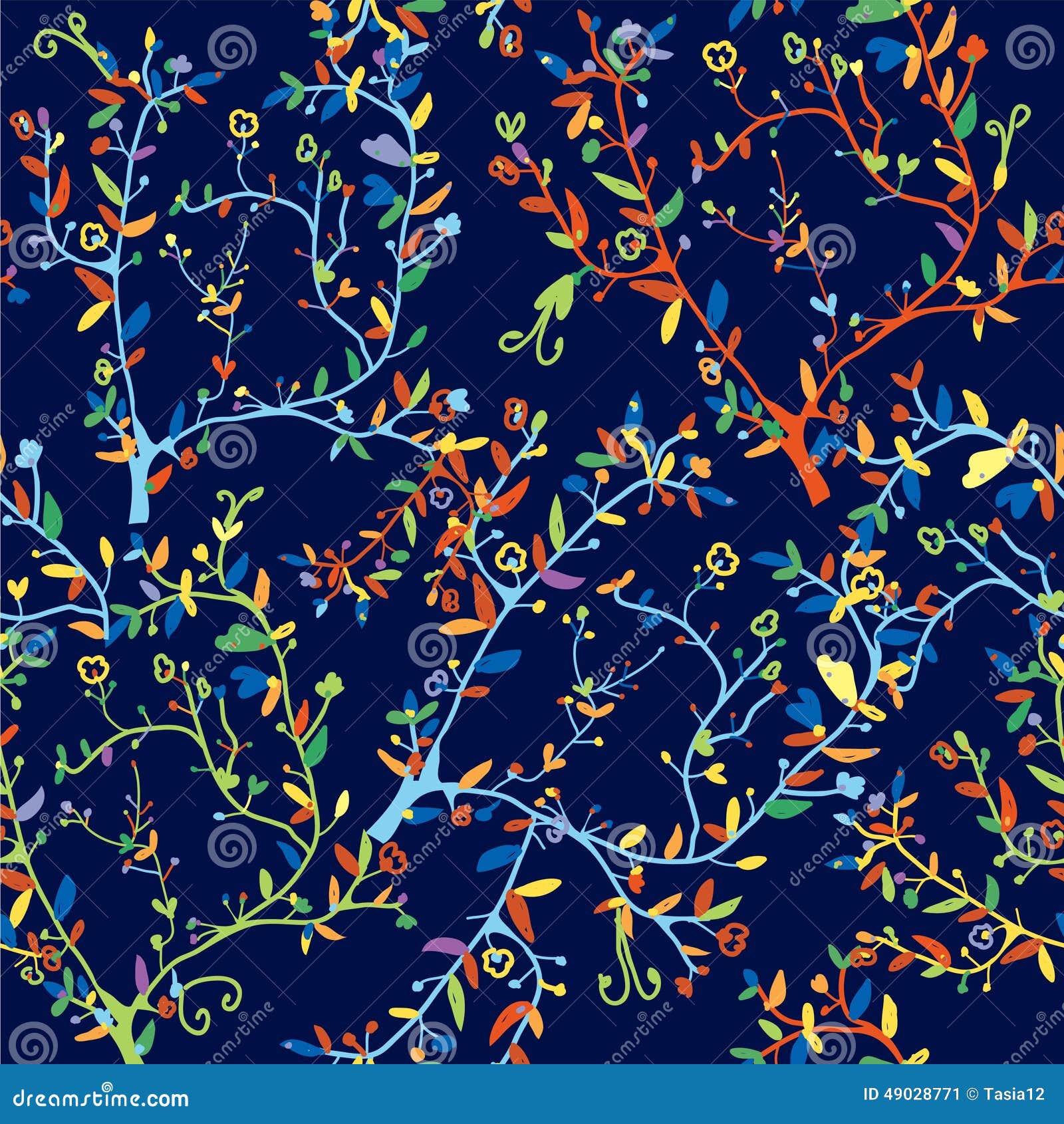 Traditional Ethnic Seamless Pattern with Tree Branches and Flowers ...