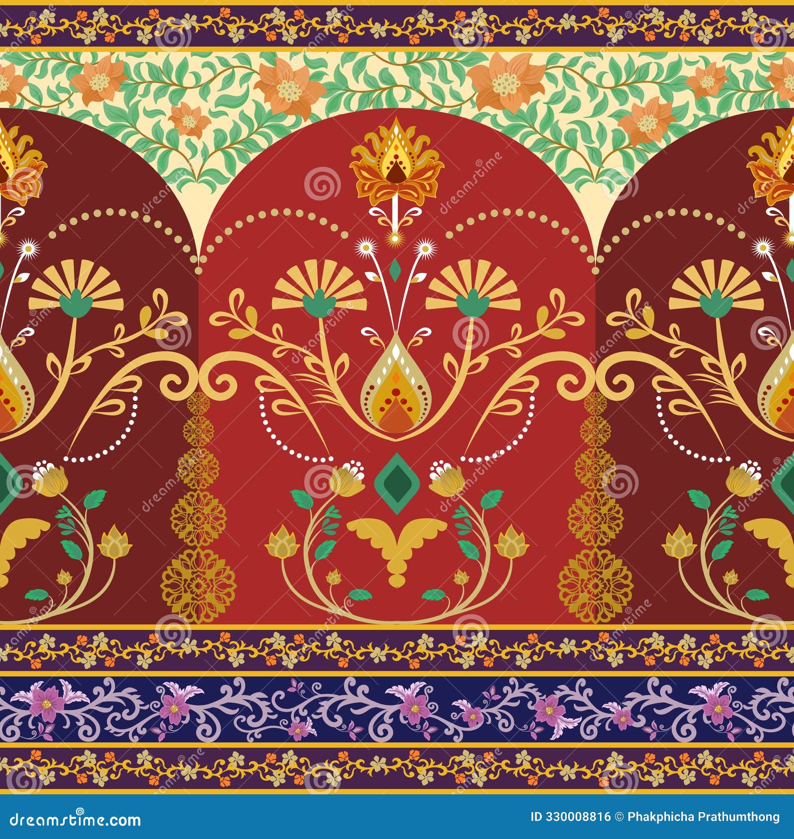Traditional Fabric Border Design Seamless Pattern Illustration Vector ...