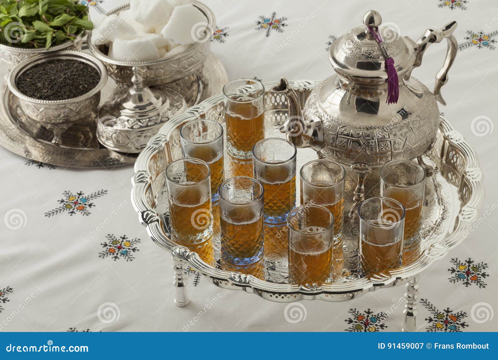 Traditional Festive Moroccan Silver Tea Set Stock Image - Image of ...