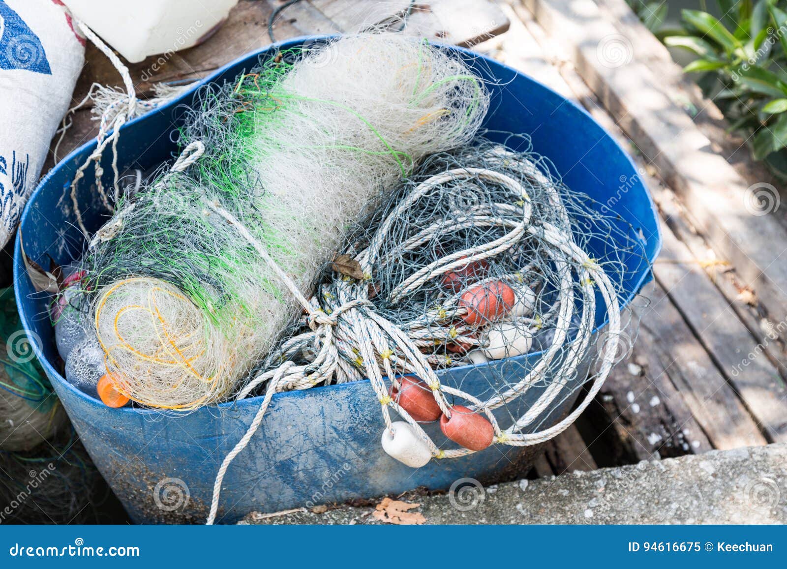 Traditional Fisherman Net, Float and Rope Folded Up Stock Image - Image ...