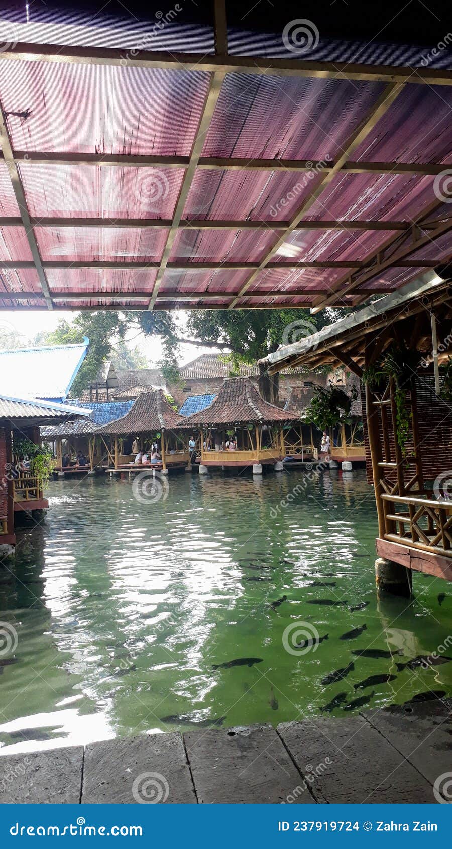 Traditional Floating Restaurants Over a Large Fish Pond Editorial Stock ...