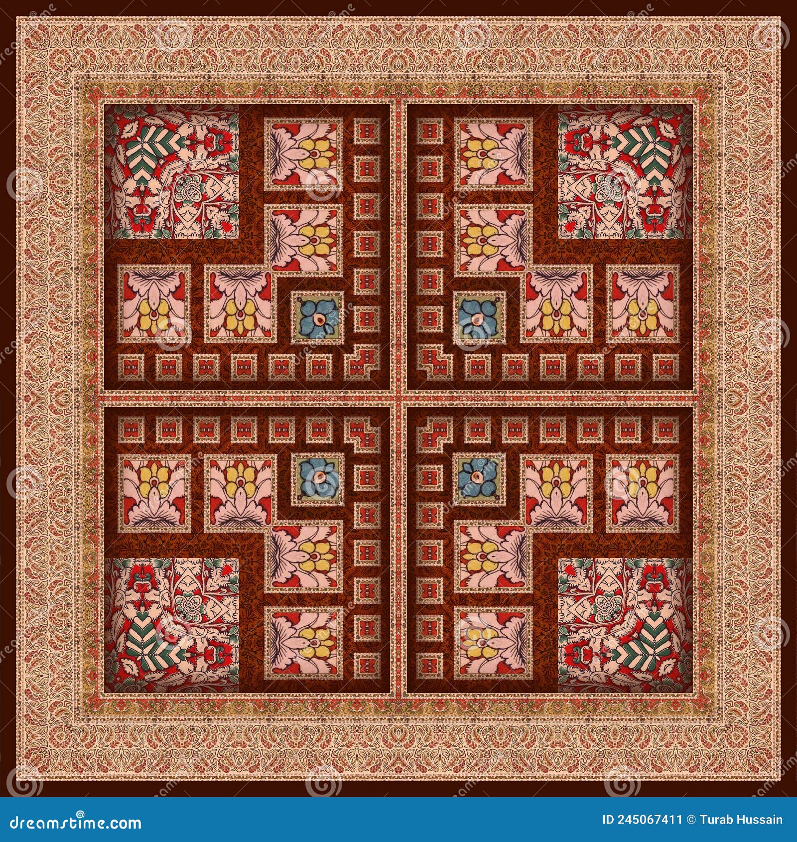 Traditional Floral Border Corner Border Textile Stock Illustration ...