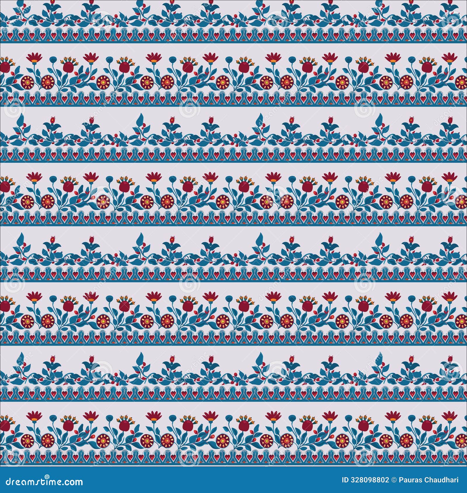 Traditional Floral Border Design with Red and Blue Flowers. Ideal for ...