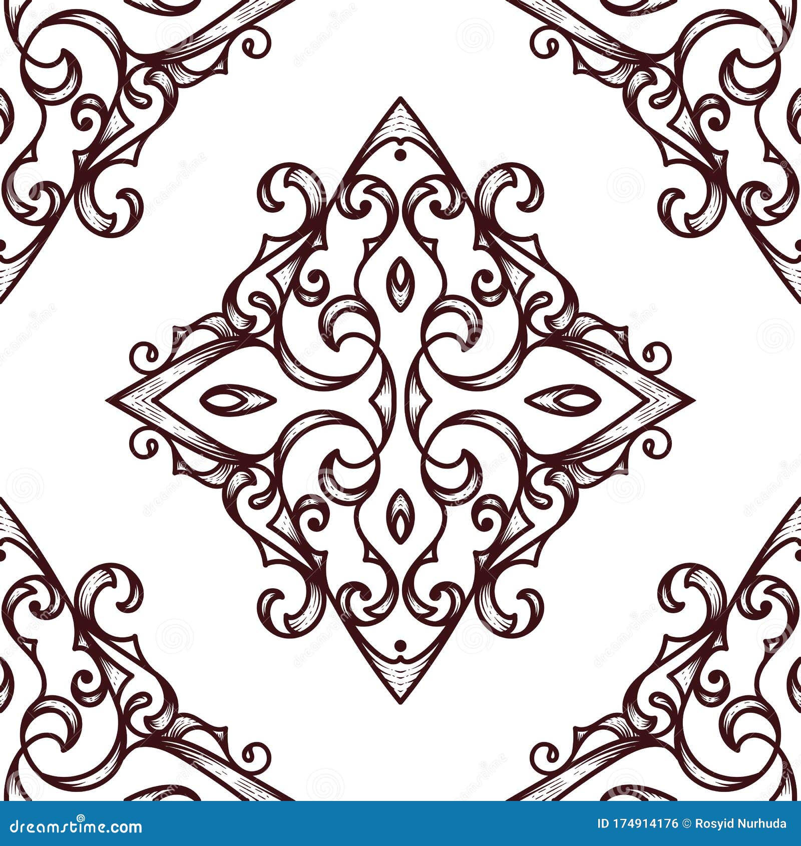 Traditional Flower Seamless Pattern Vector Illustration Stock Vector ...