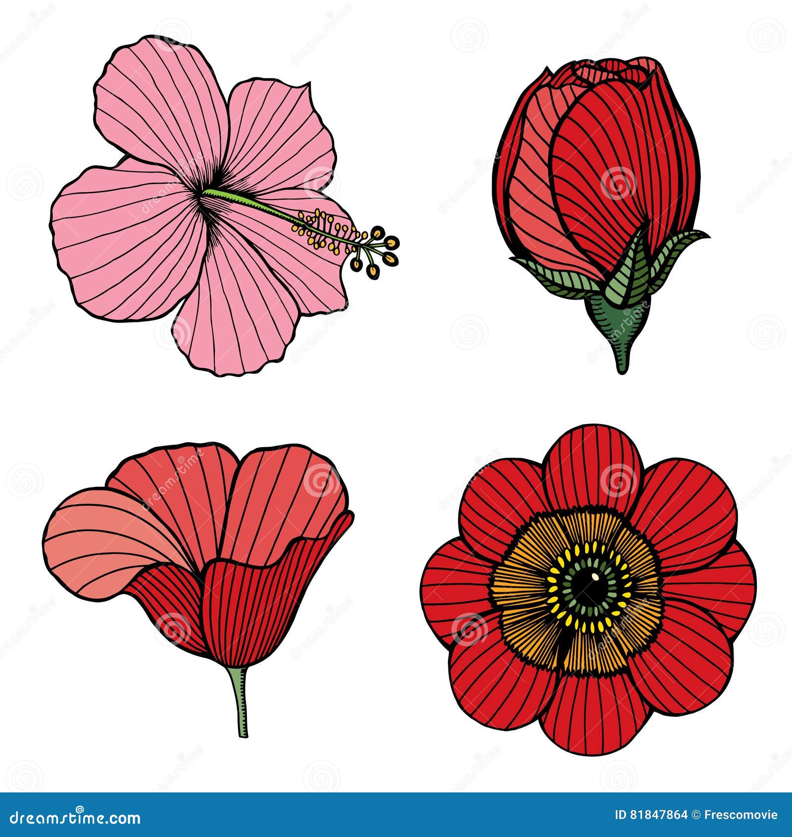 Traditional Flowers Set stock vector. Illustration of love - 81847864
