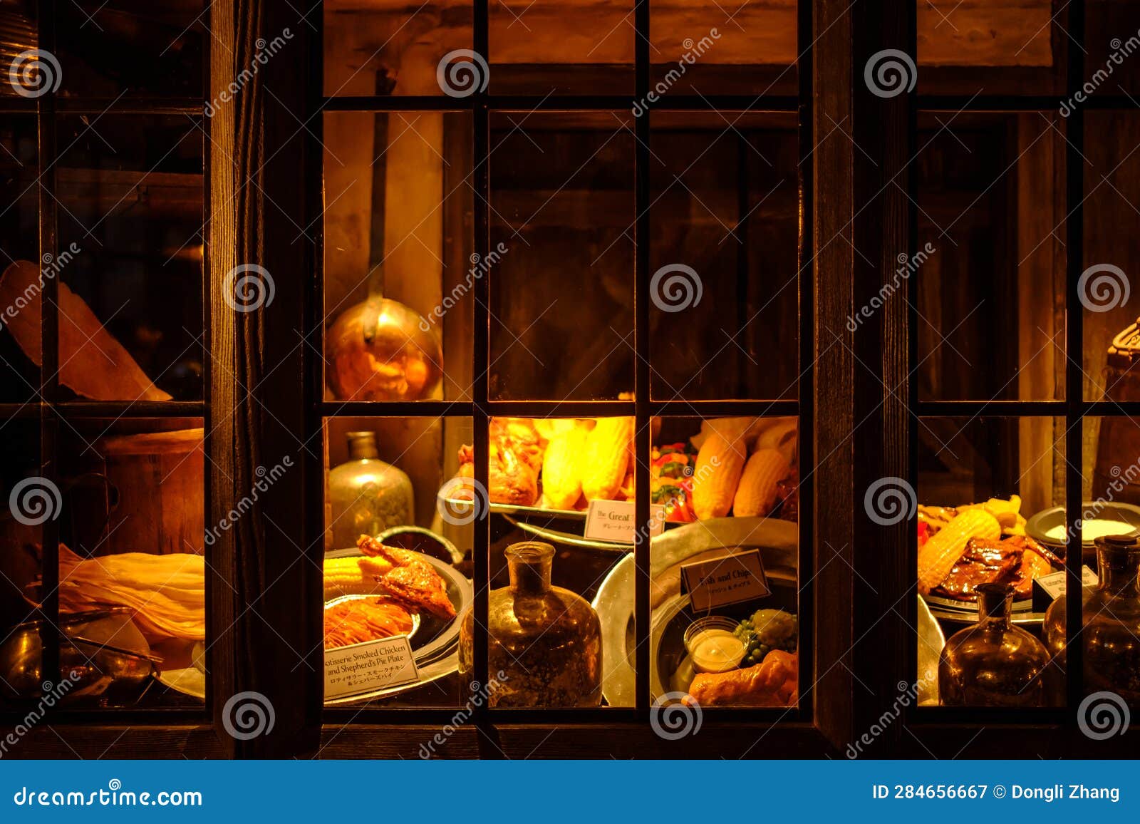 Traditional Food on the Table in Restaurant Window Stock Image - Image ...