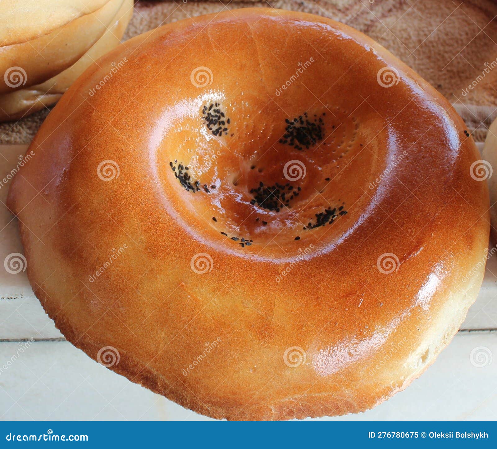 Traditional Form of Samarkand Bread with Black Sesame Seeds, Samarkand ...