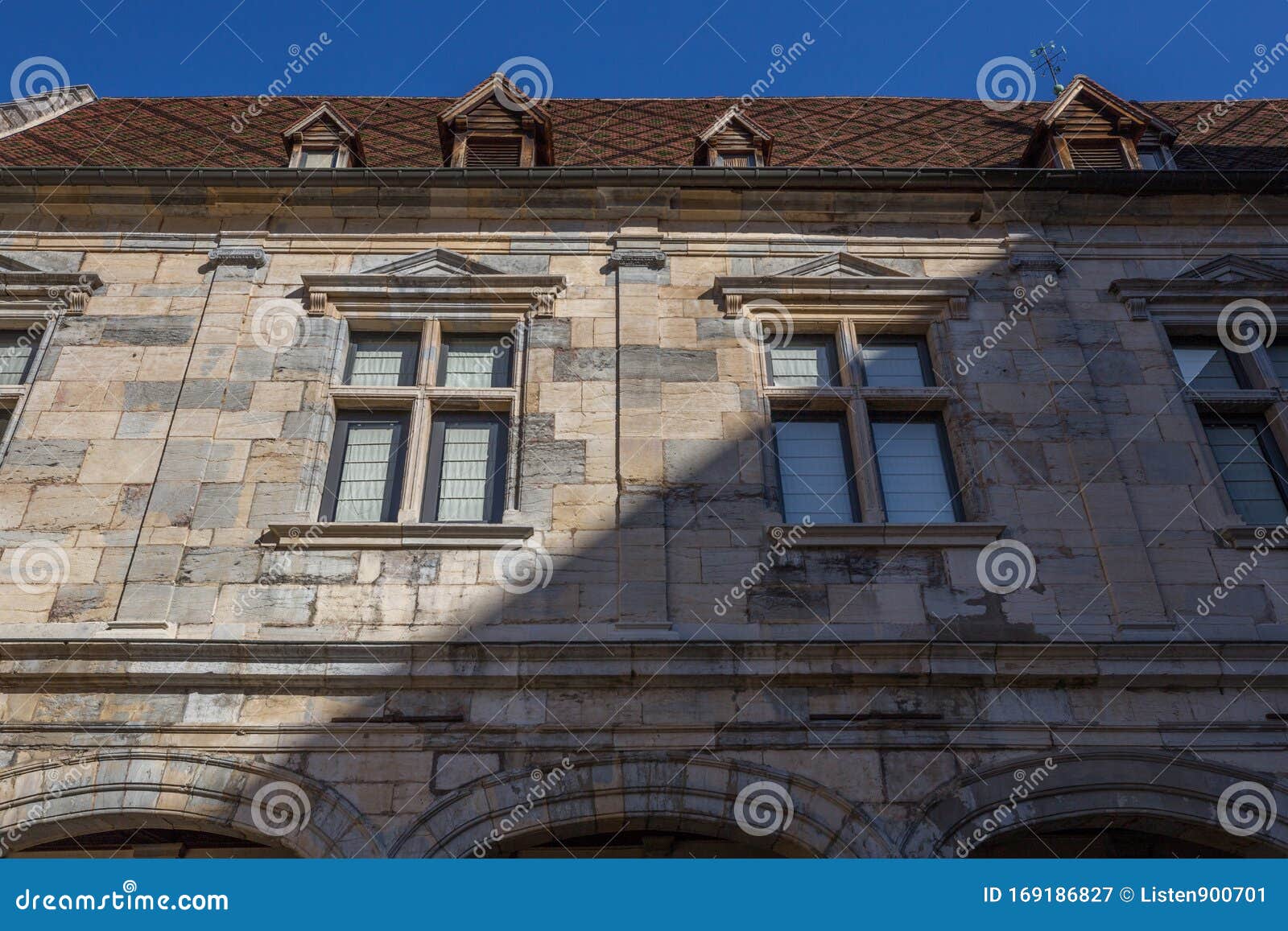 Traditional French Architecture, Gothic Style Building Wall with Doors ...