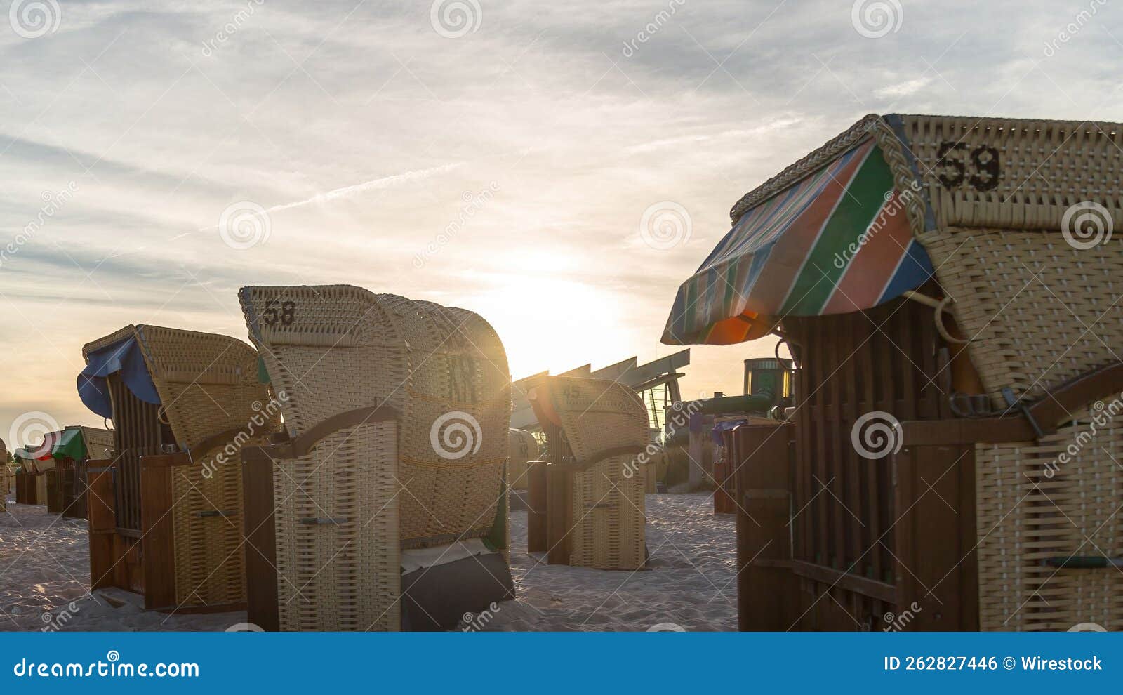 Traditional German Beach Chairs (Strandkorb) on the Beach at Sunset in ...