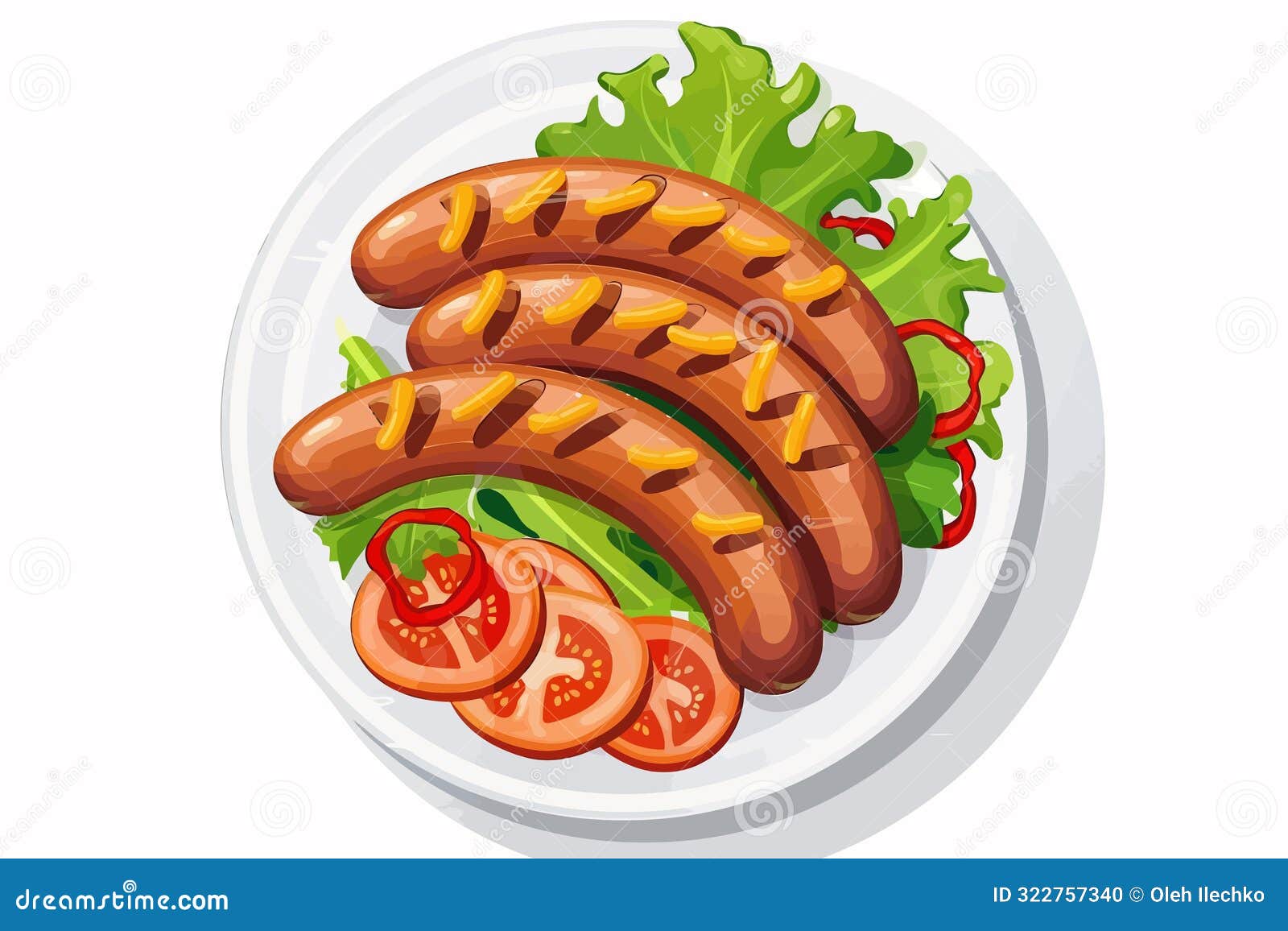 Traditional German Bratwurst Dish Isolated Vector Style Stock Vector ...