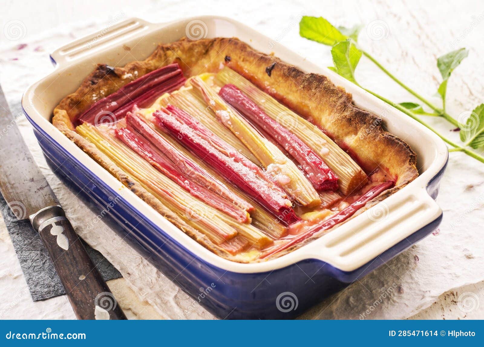 Traditional German Rhubarb Pie with Vegetable on a Design Baking Form ...