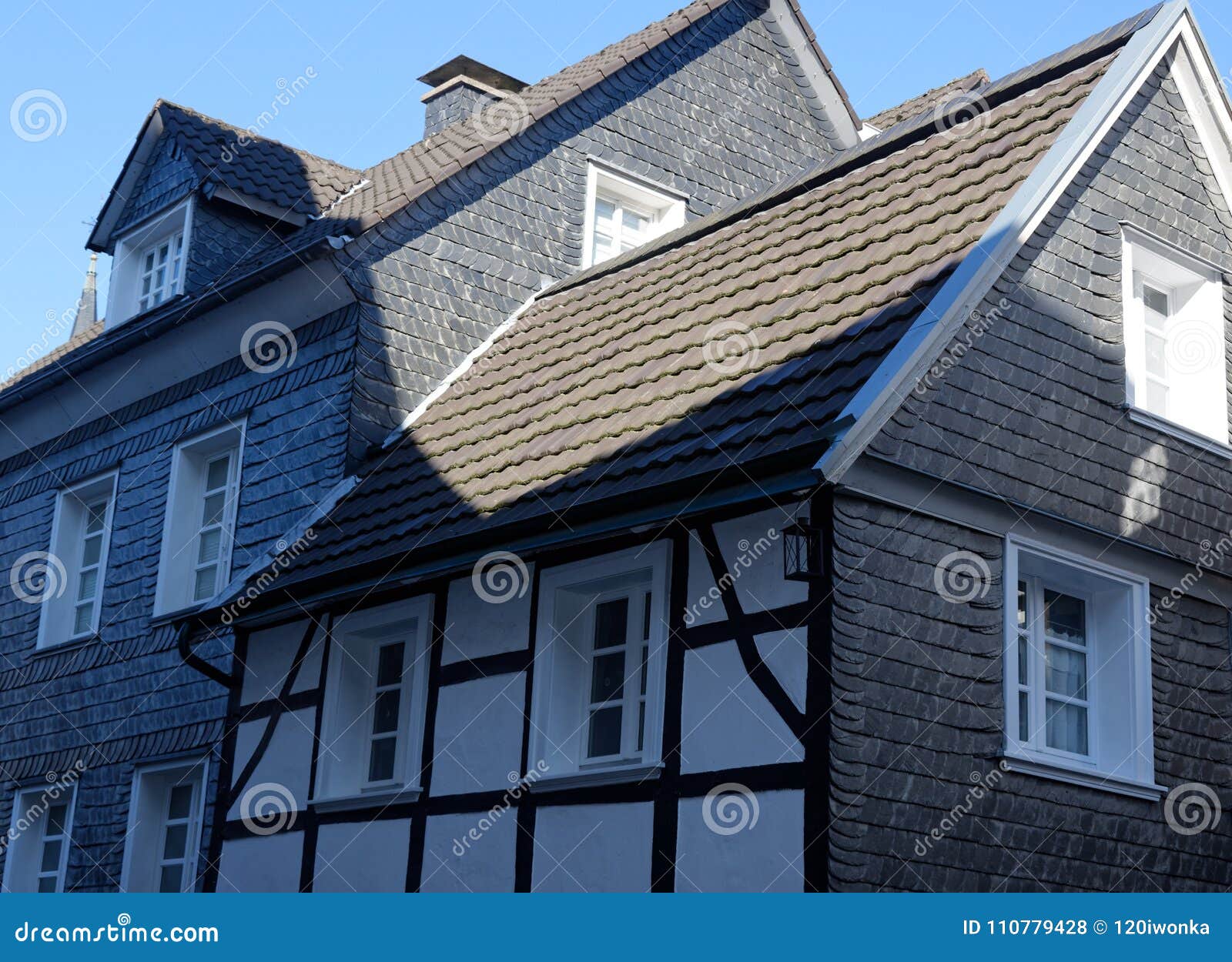 Gable of a Half-timbered House in Black and White Stock Photo - Image ...