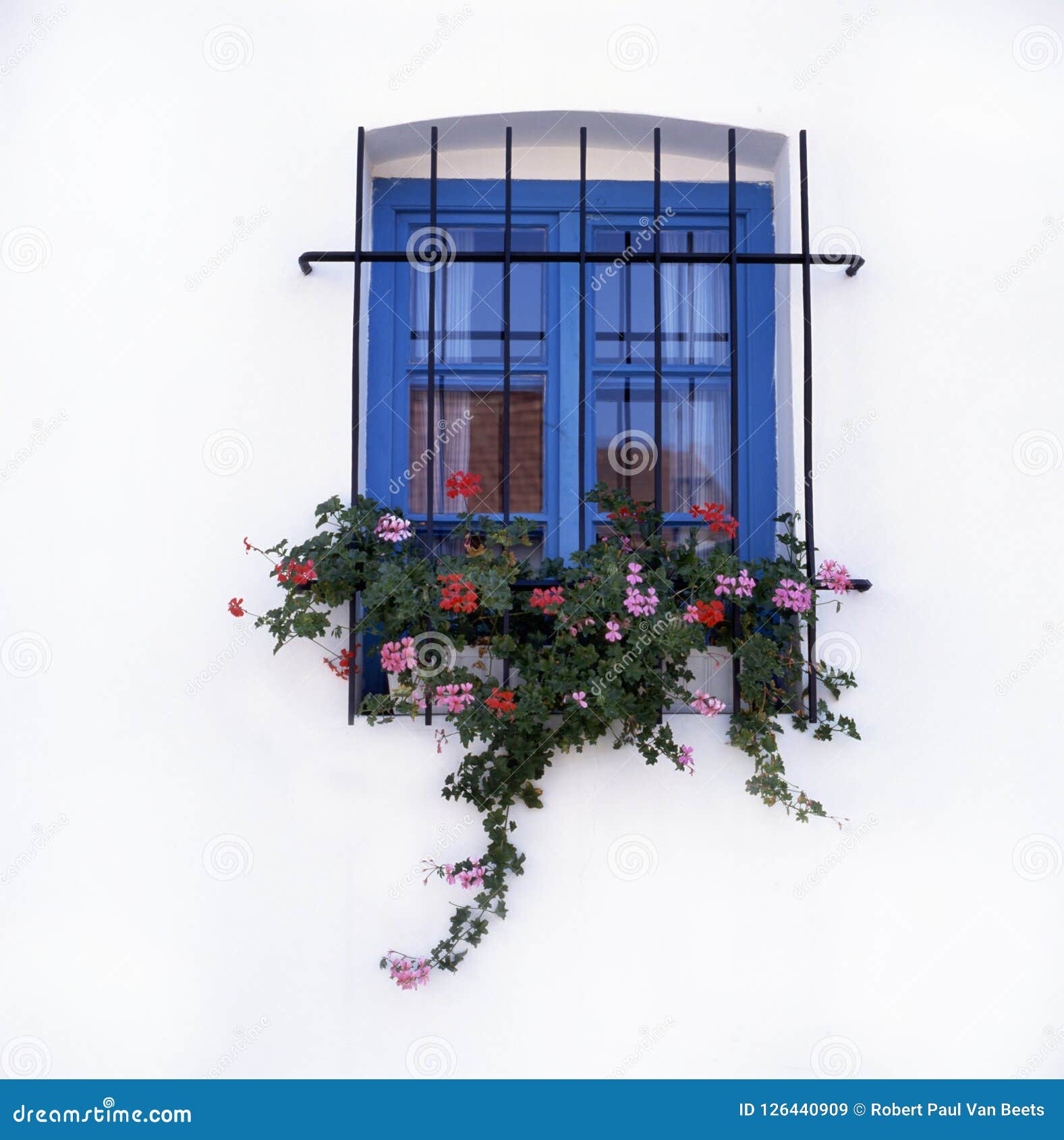 Traditional Greek Blue Window Stock Image - Image of building ...
