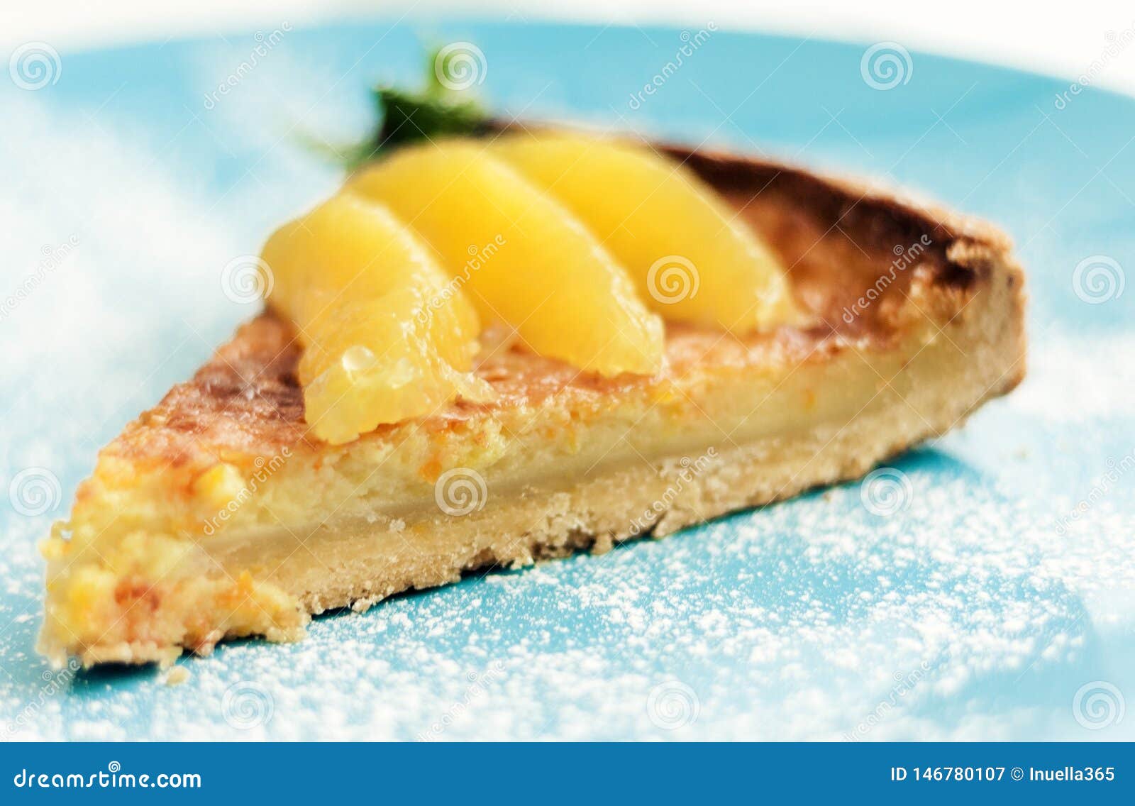 Traditional Greek Dessert, Cake with Orange on Blue Plate Stock Image ...