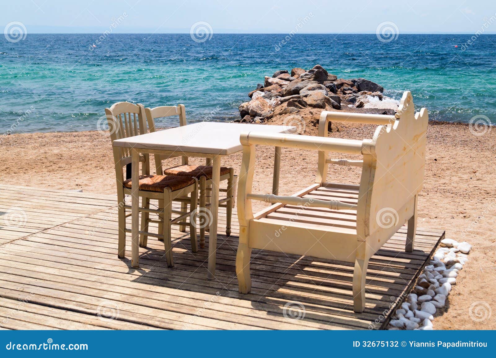 Traditional Greek Table at the Beach Stock Photo - Image of kassandra ...