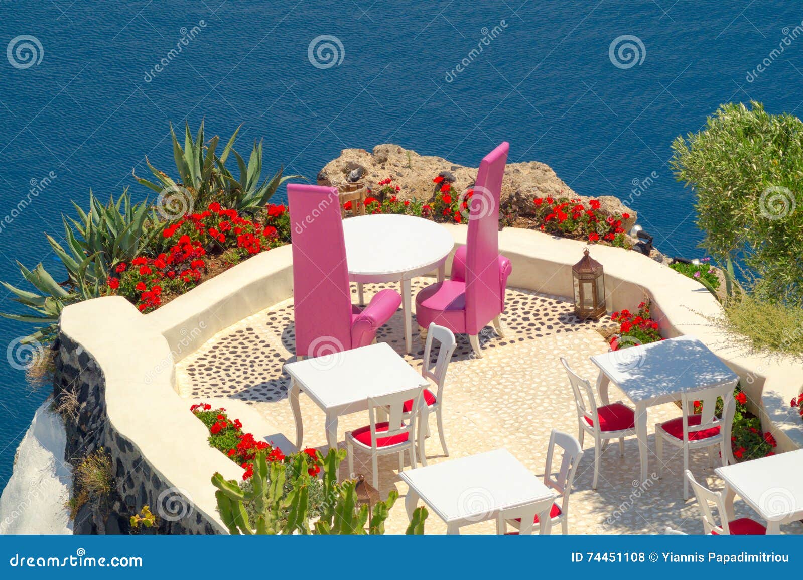 Traditional Greek Tavern on the Rocks Stock Photo - Image of decoration ...