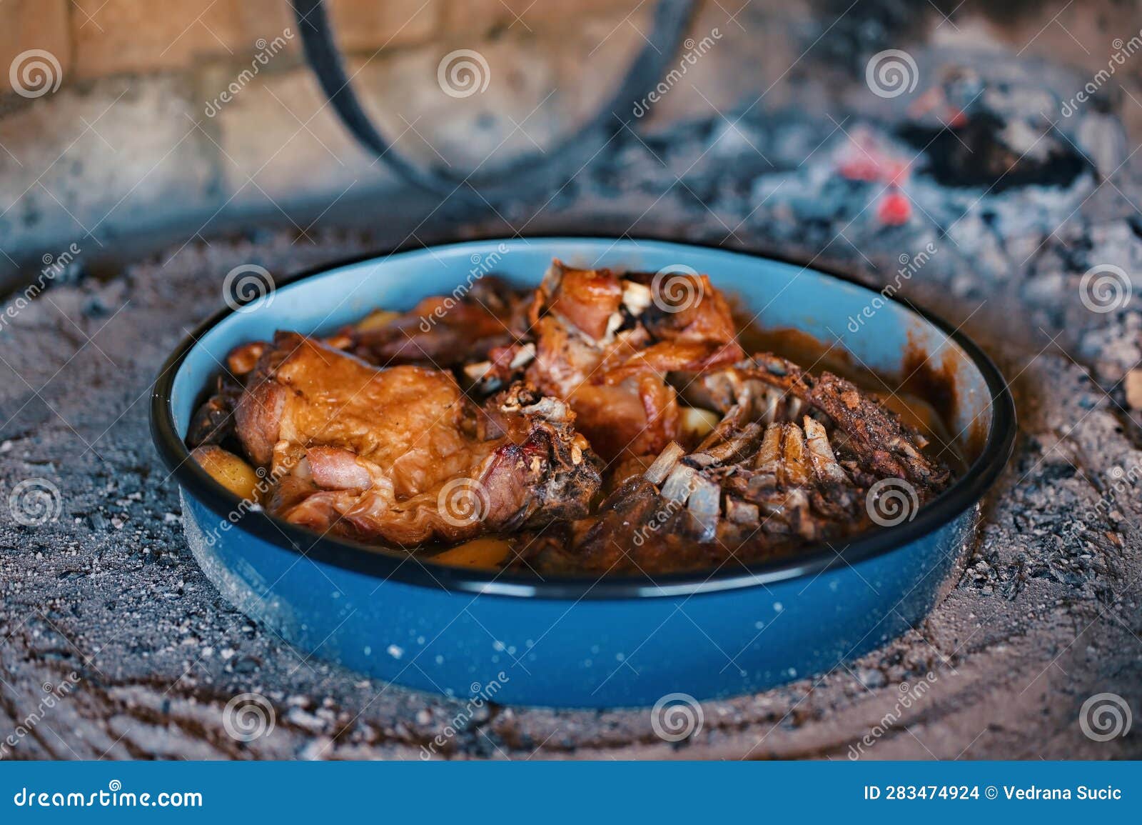 Traditional Grilled Meat in the Oven on Open Flame Stock Photo - Image ...