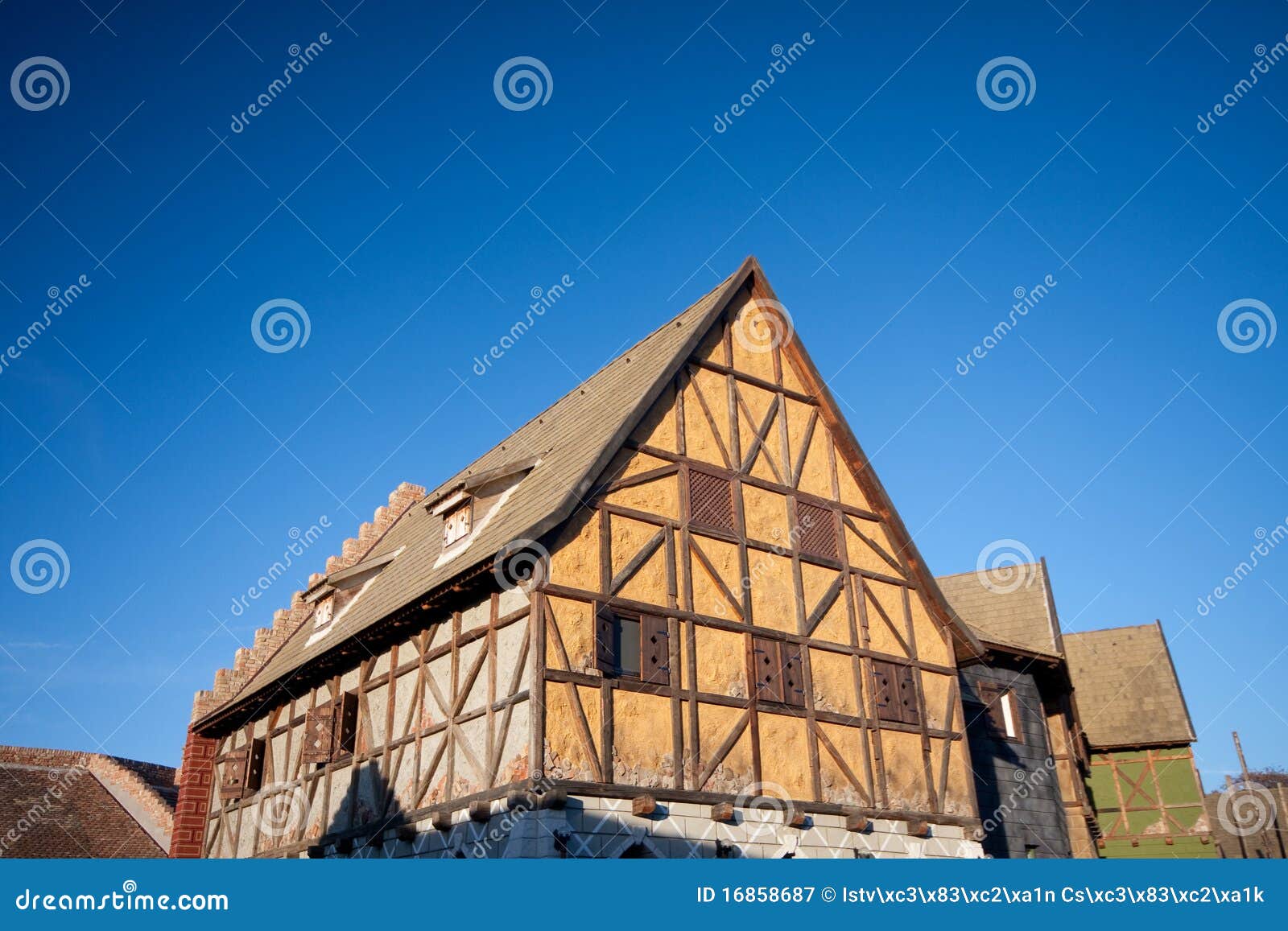 Traditional Half-Timbered House Stock Image - Image of framed, blue ...