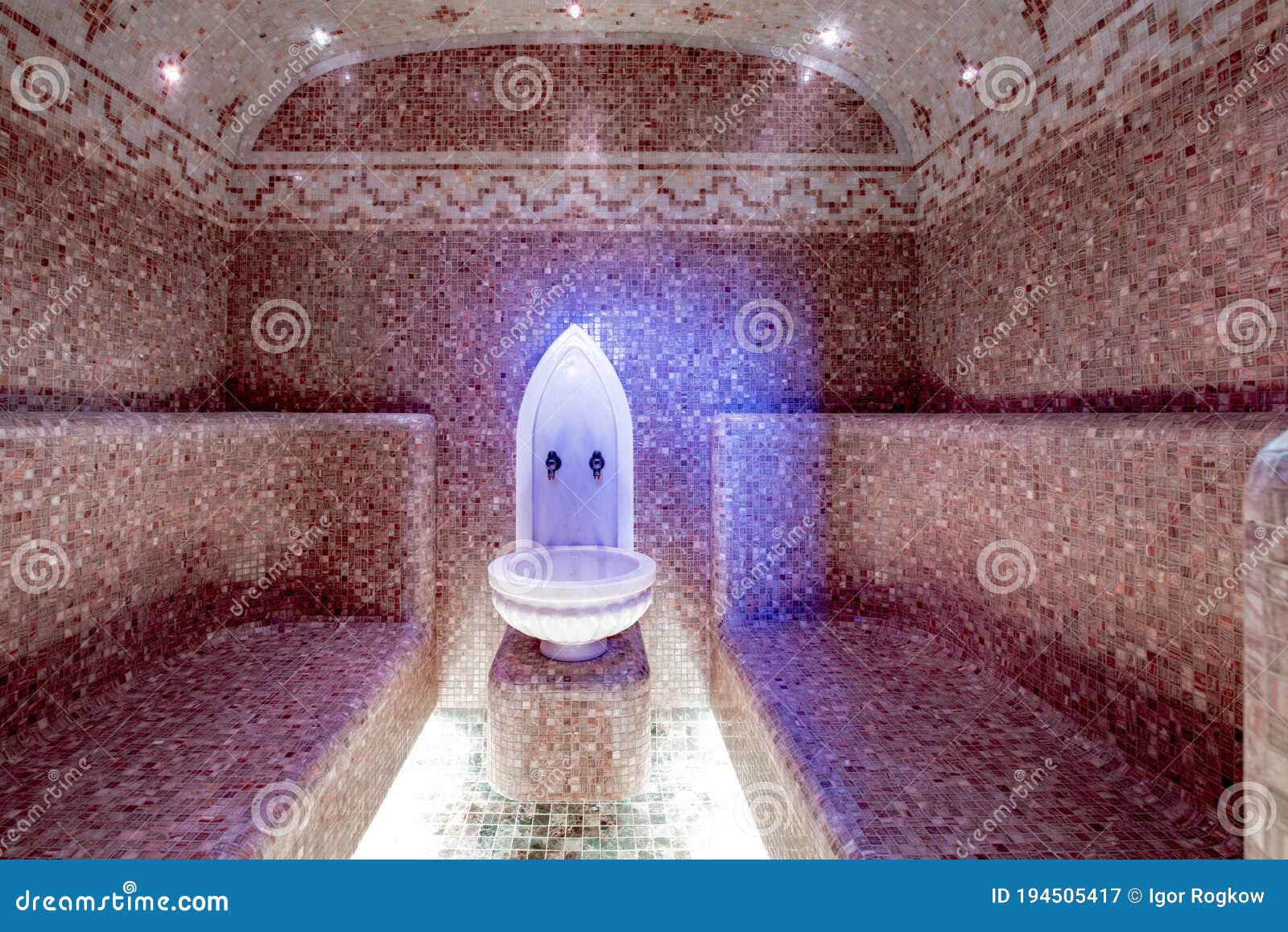Traditional Hammam Sauna with Modern Colored Lighting and Stone ...