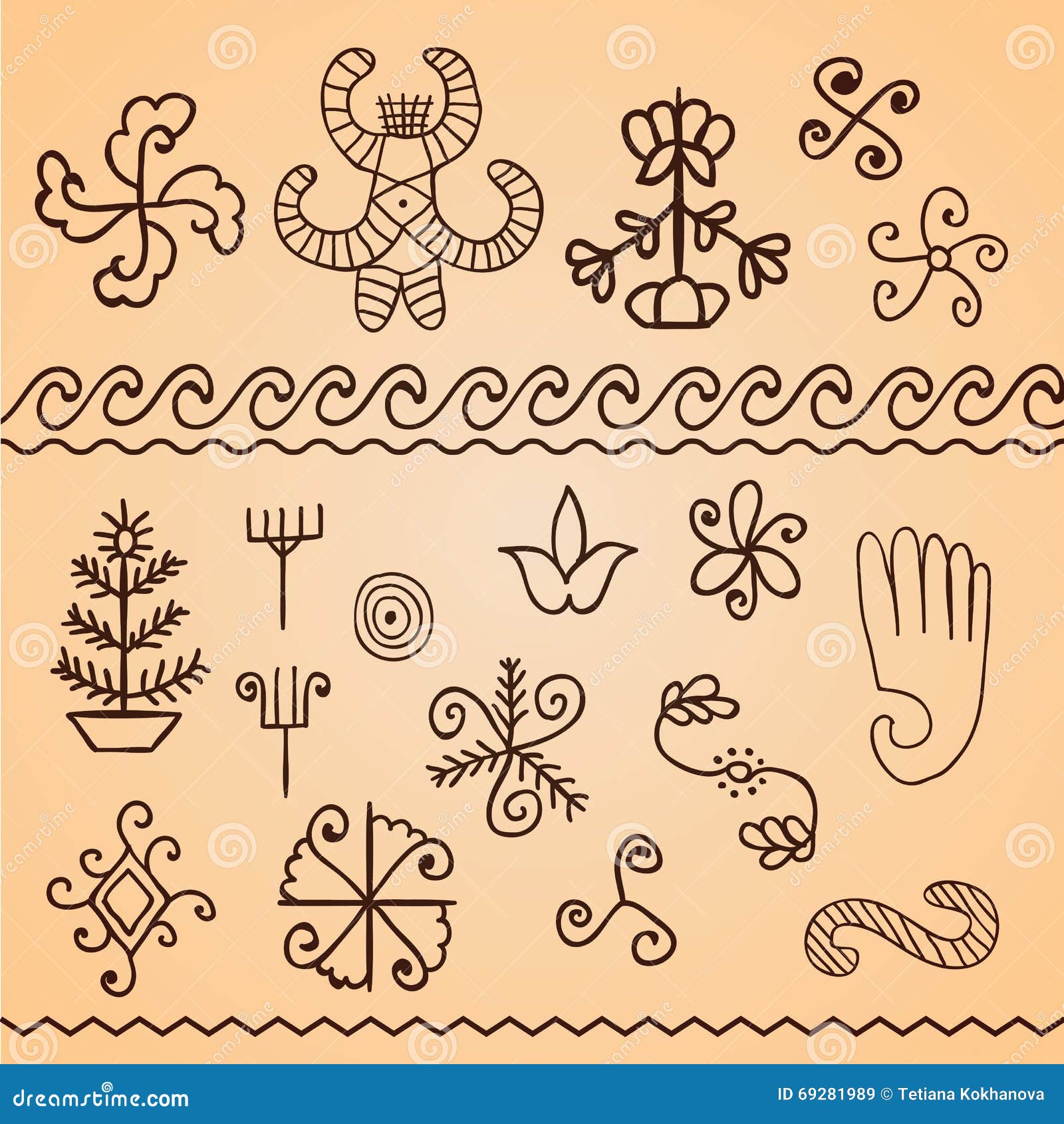 Traditional Hand Drawn Folk Ornament Elements. Doodle Set Stock Vector ...