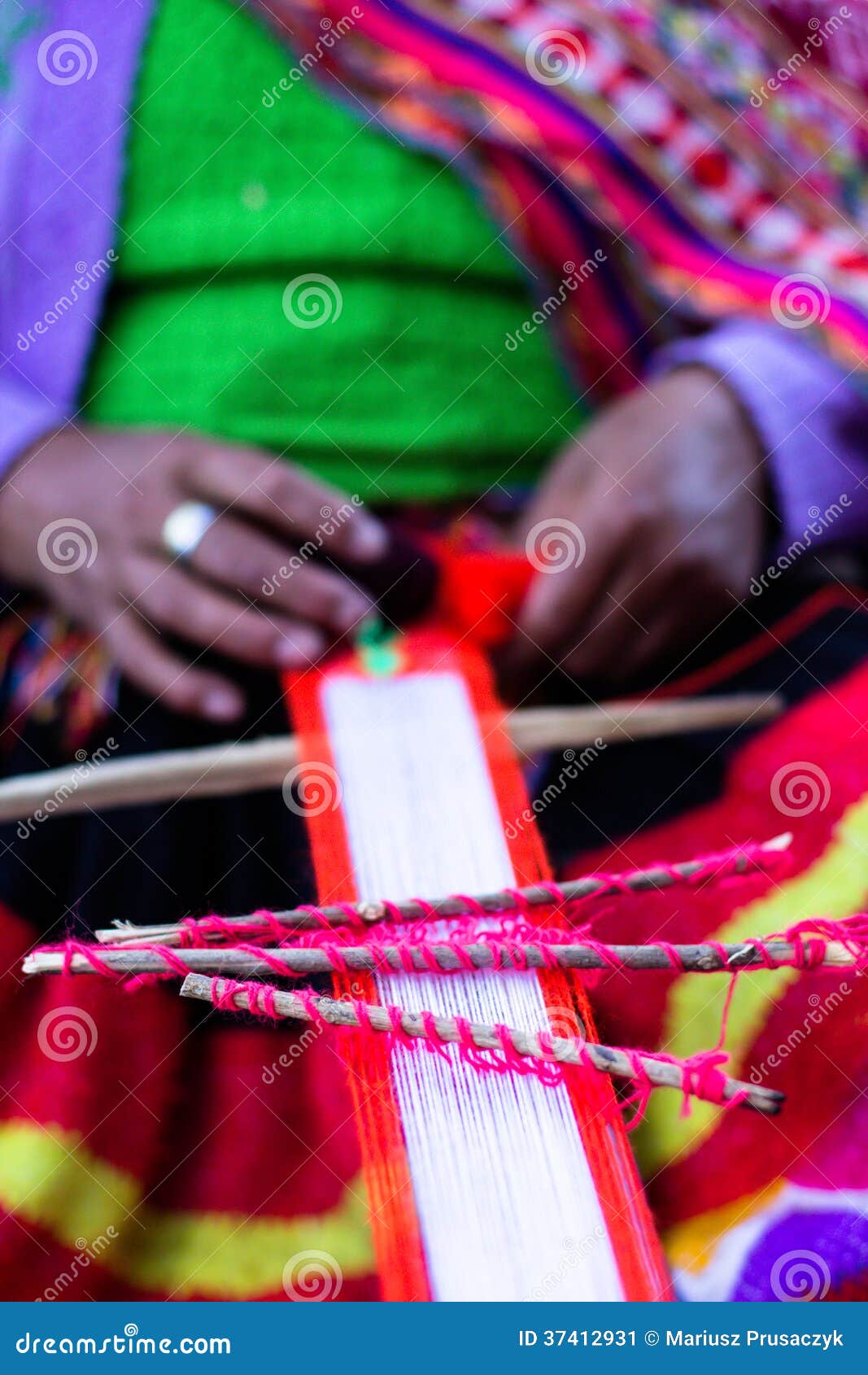 Traditional Hand Weaving in the Andes Mountains, Peru Stock Image ...