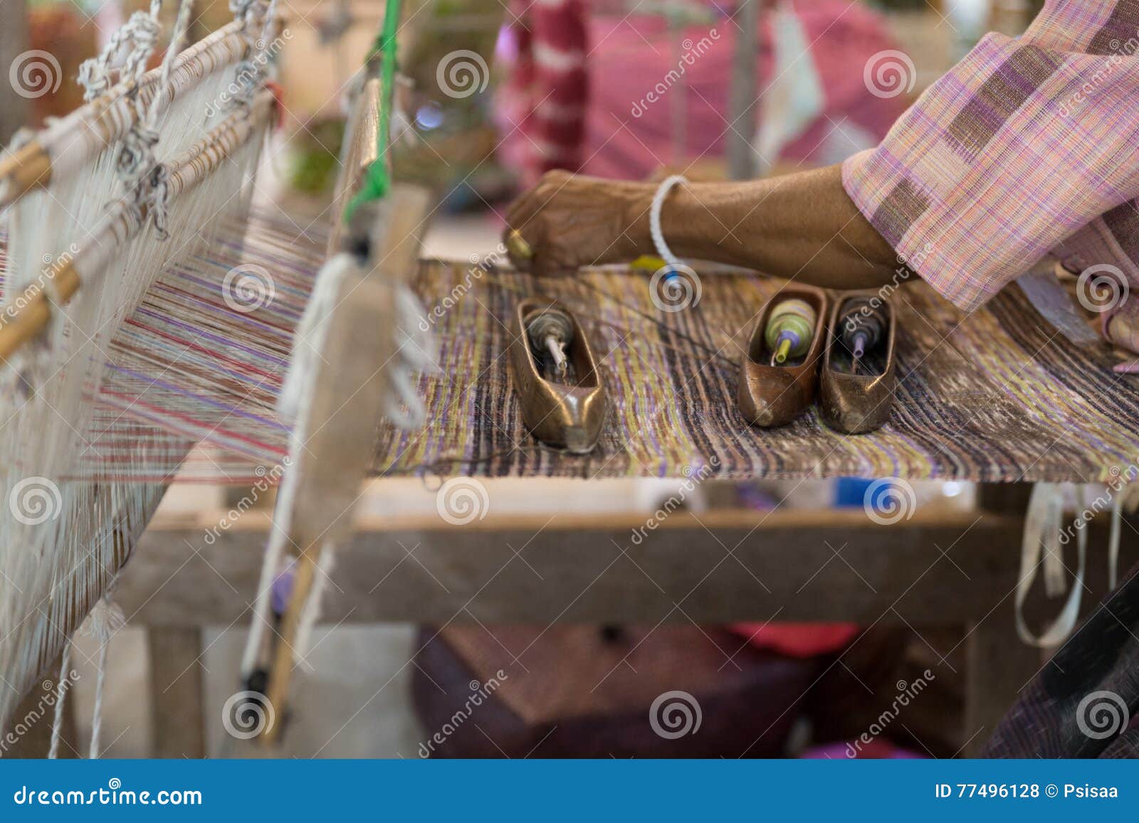 Traditional Hand-weaving Loom Being Used To Make Cloth Stock Photo ...