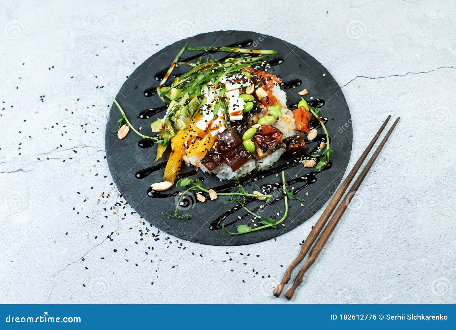 Traditional Hawaiian Poke with Vegetables Stock Photo - Image of dining ...