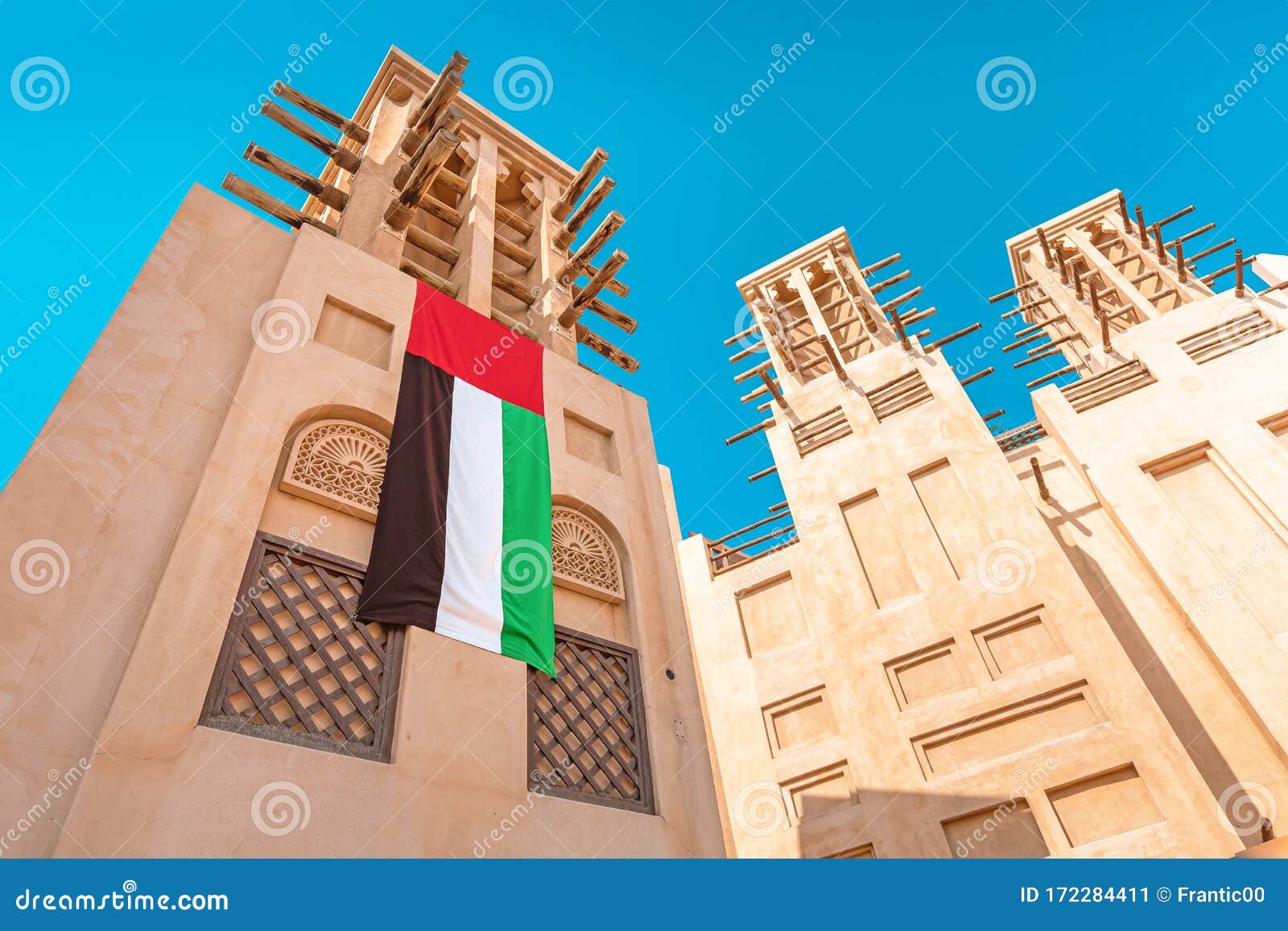 Historical Quarter with Ancient Arabic Architecture in Dubai Stock ...