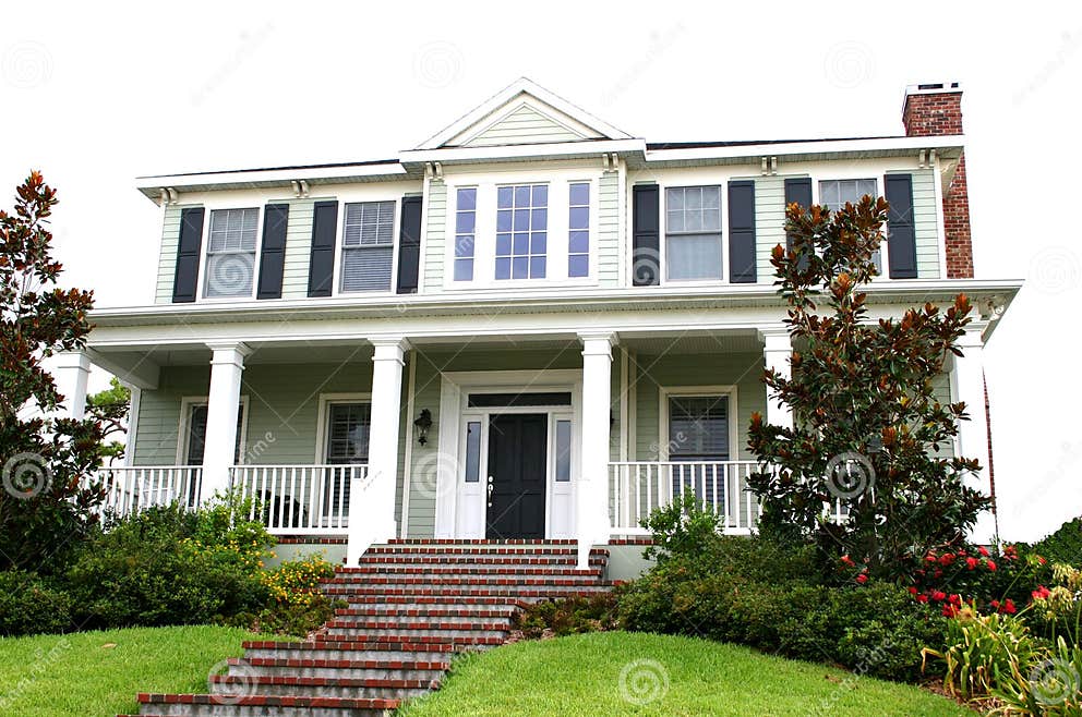 Traditional Home, American Style Stock Photo - Image of steps, porch ...