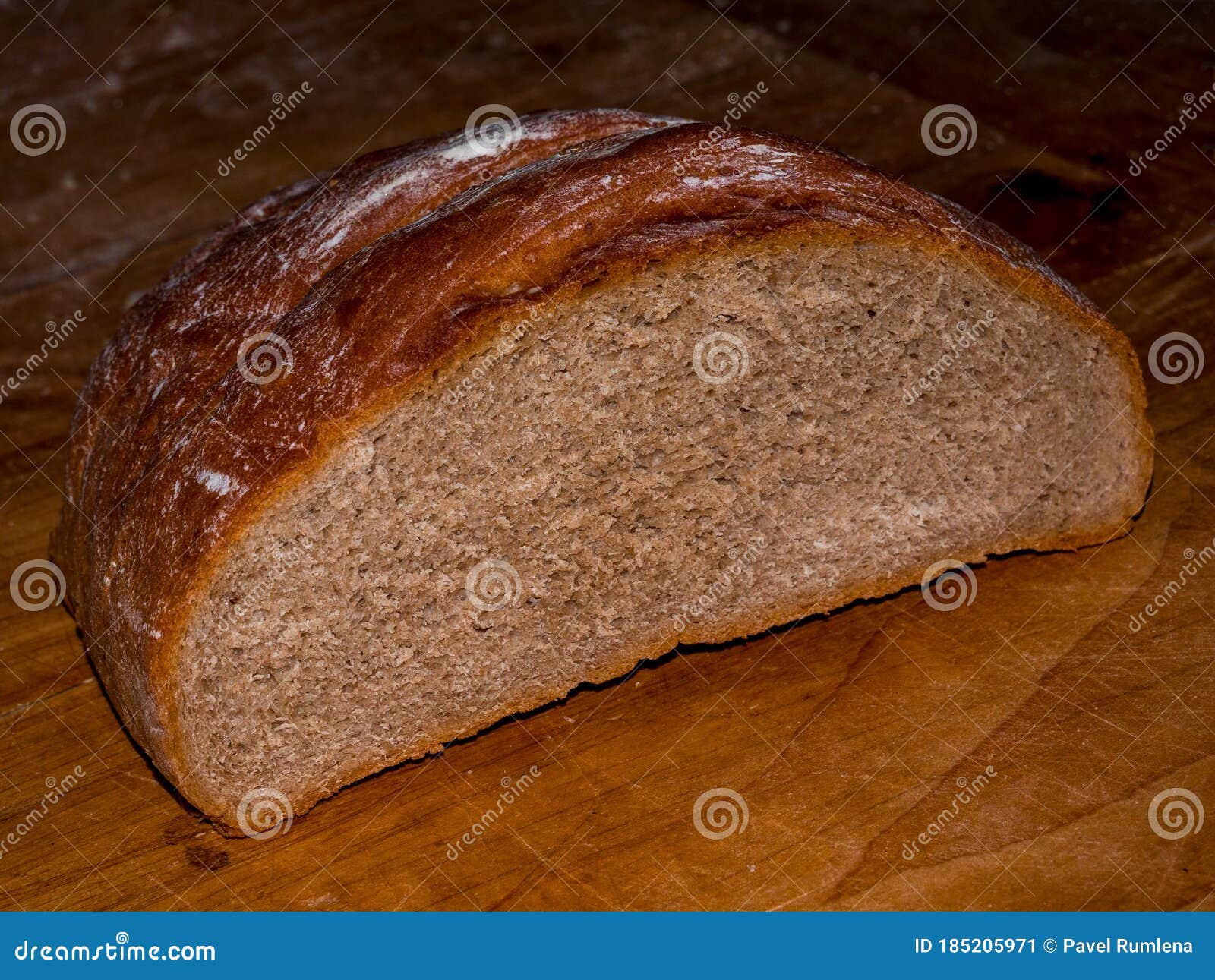 Traditional Homemade Bread - Side View of Halved Bread Stock Image ...