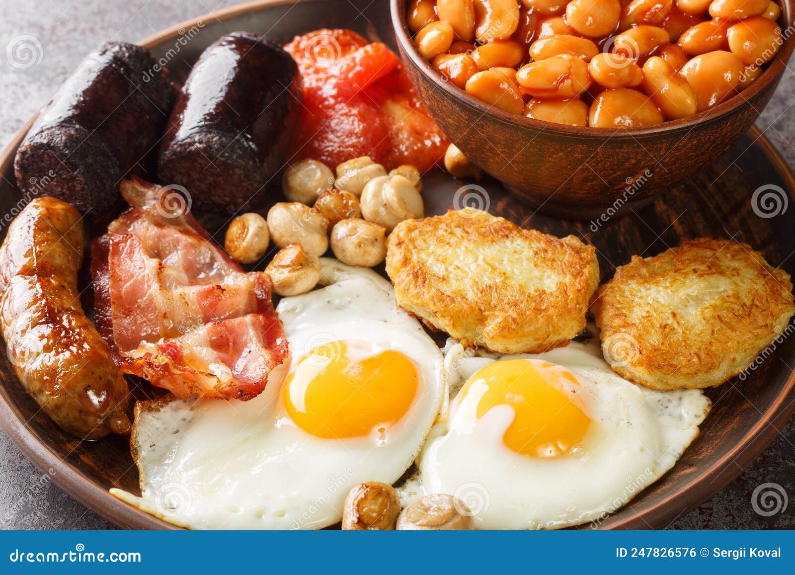 Traditional Hot Irish Breakfast Closeup in the Plate. Horizontal Stock ...
