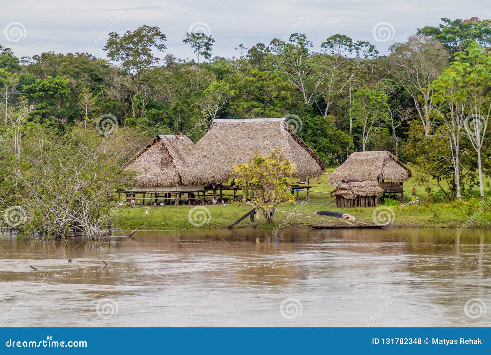 Houses in peruvian jungle stock photo. Image of nature - 131782348