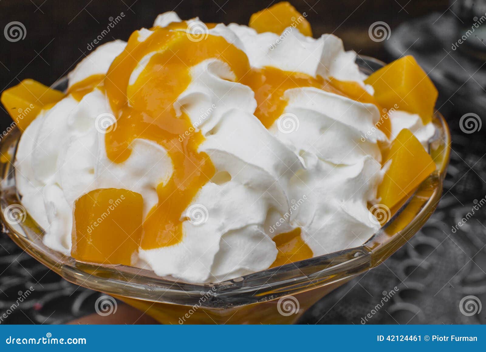 Traditional Indian Dessert with Mango and Cream Stock Image - Image of ...