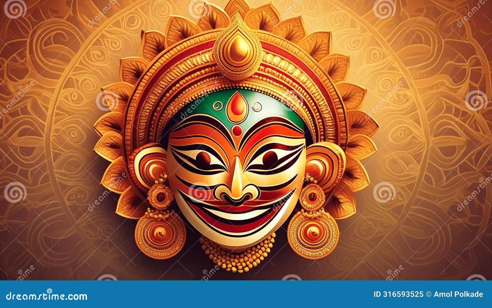 Traditional Indian Dram Mask Illustration Stock Illustration ...