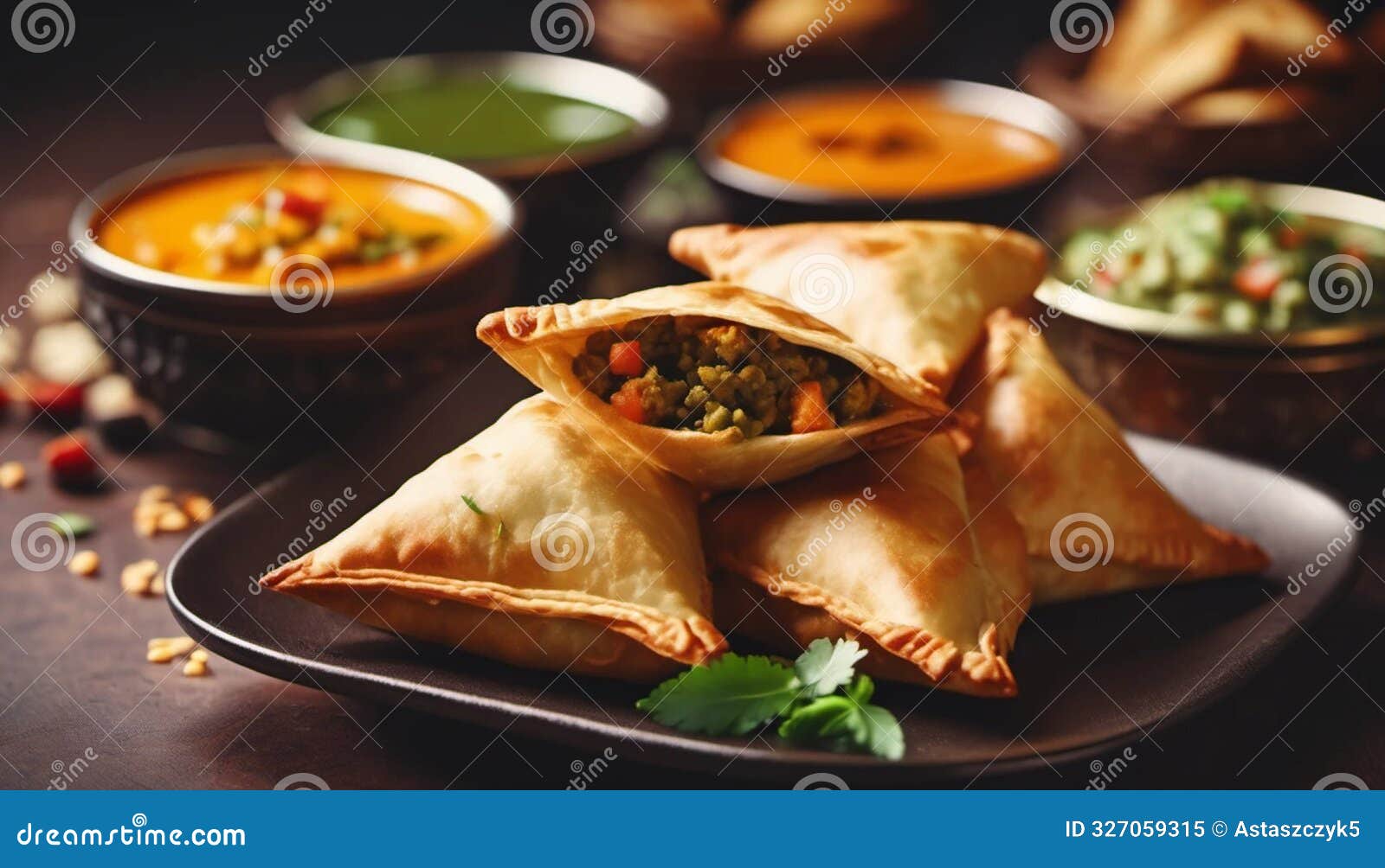 Traditional Indian Samosa With Different Sauces. Royalty-Free Stock ...
