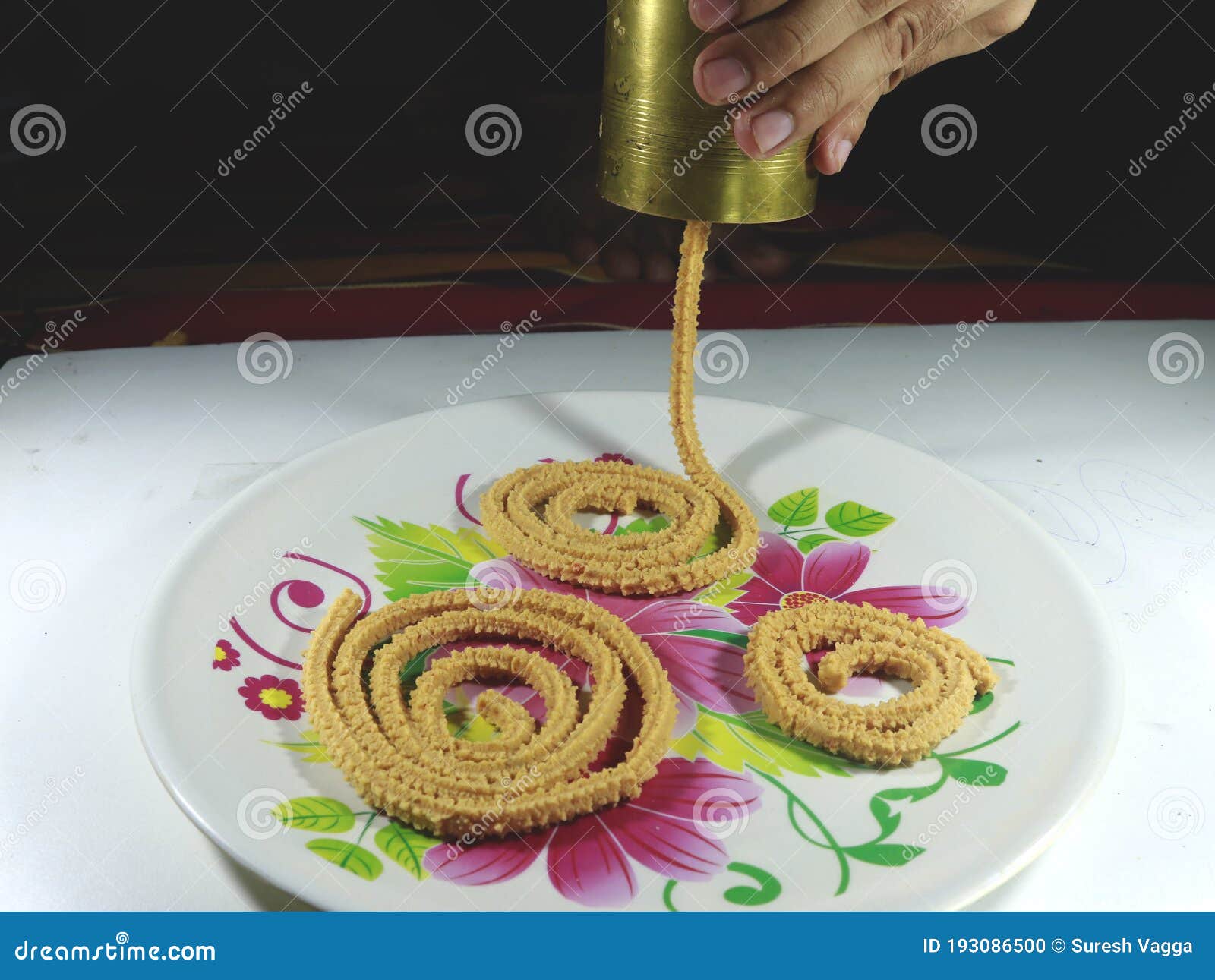 Traditional Indian Snack Chakli Making. Raw Chakli Stock Photo - Image ...