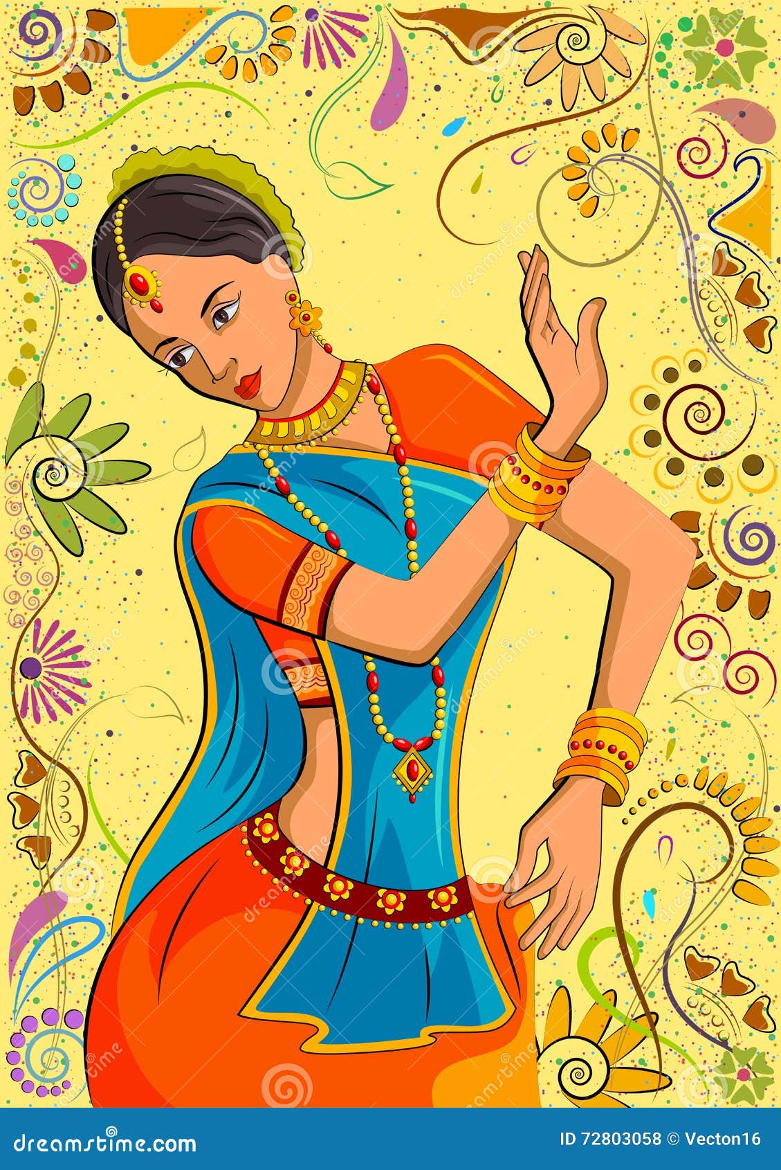 Traditional Indian Woman in Dancing Pose Stock Vector - Illustration of ...