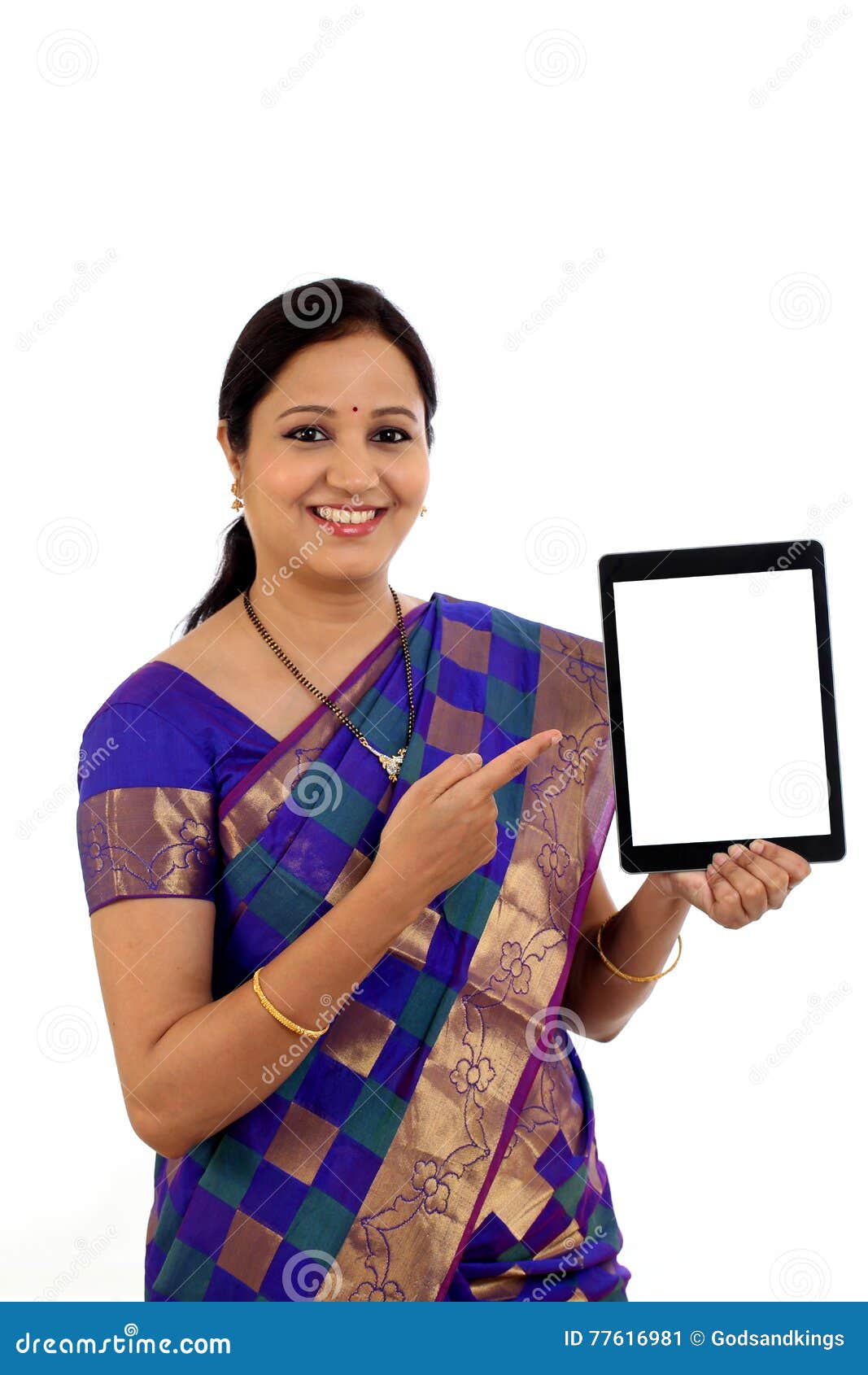 Traditional Indian Woman Using a Tablet Computer Stock Image - Image of ...
