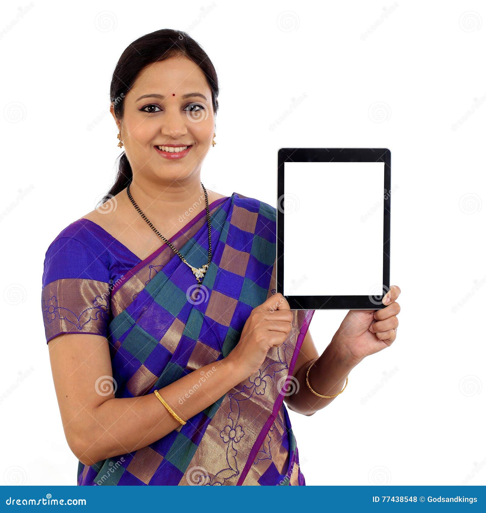 Traditional Indian Woman Using a Tablet Computer Stock Photo - Image of ...