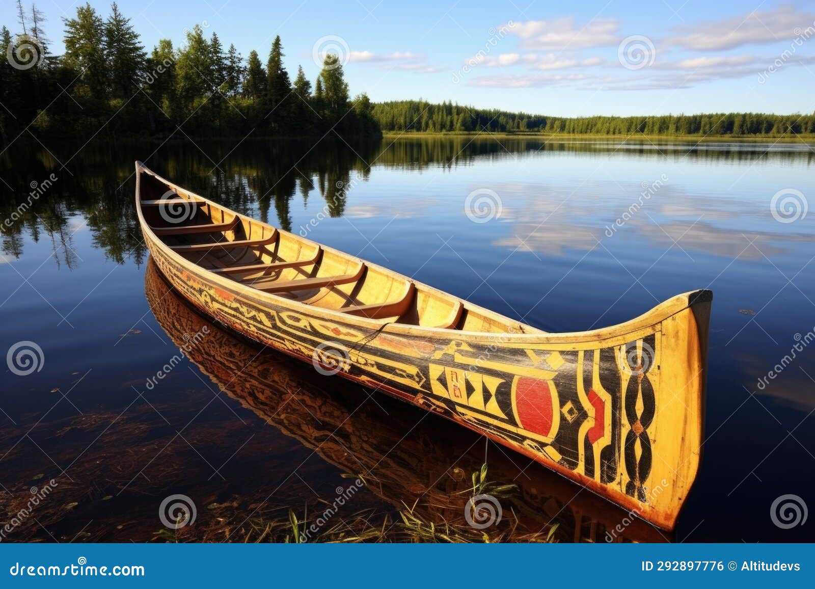 Traditional Indigenous Canoe by a Lake Stock Photo - Image of generated ...