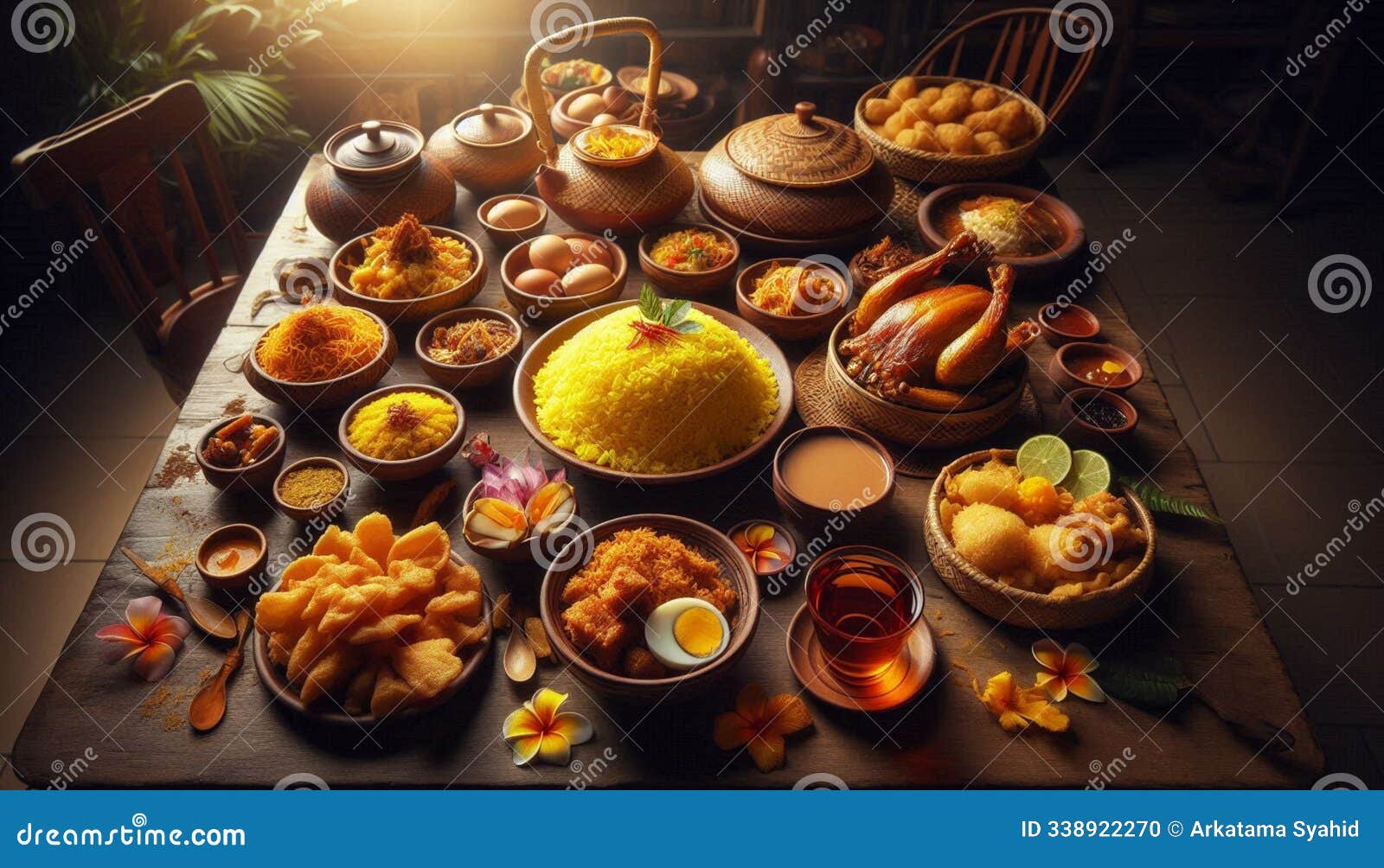Traditional Indonesian Food, Nasi Kuning or Called Nasi Uduk with ... Traditional Indonesian Food, Nasi Kuning or Called Nasi Uduk with ...