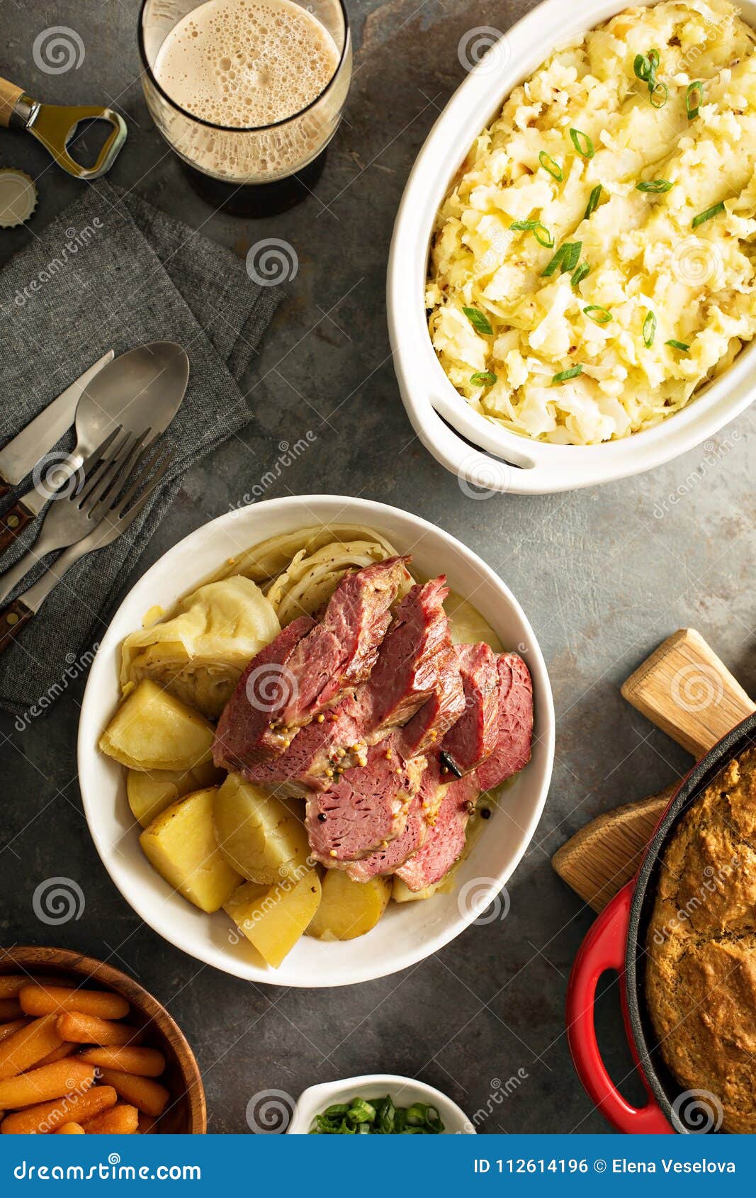Traditional Irish Dinner with Corned Beef and Colcannon Stock Photo ...