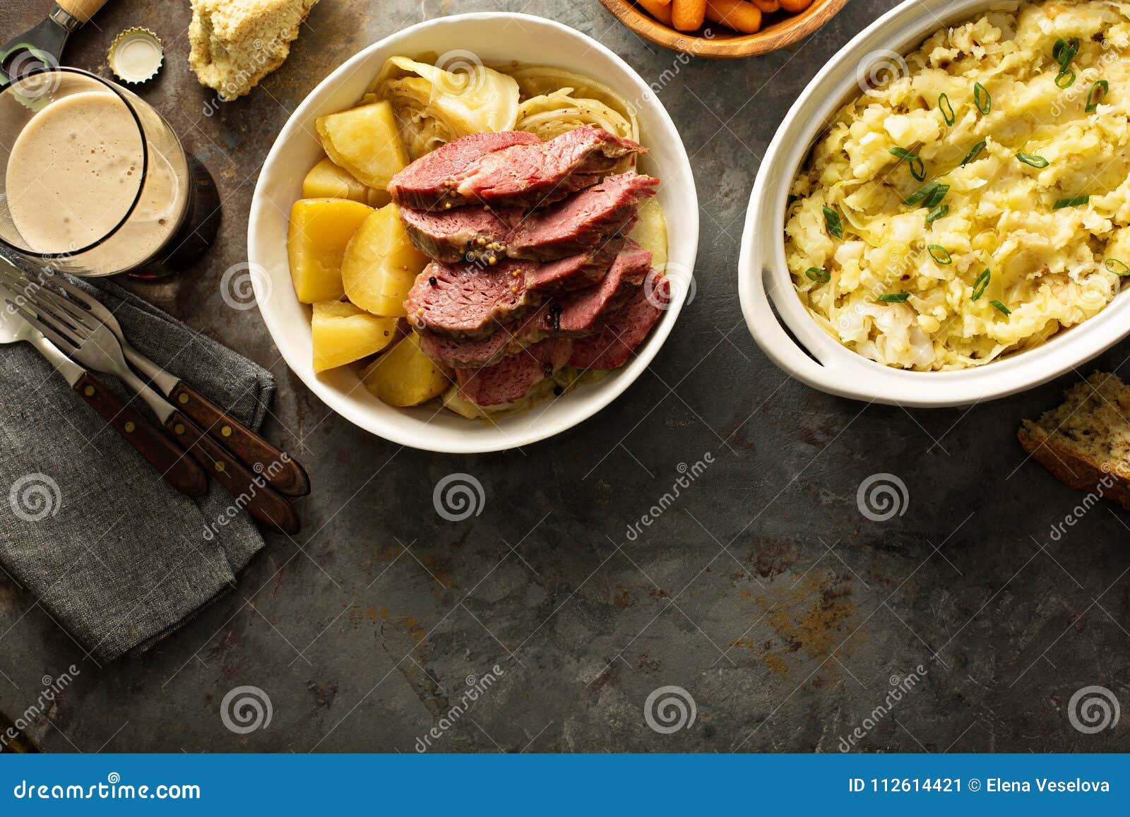 Traditional Irish Dinner with Corned Beef and Colcannon Stock Image ...
